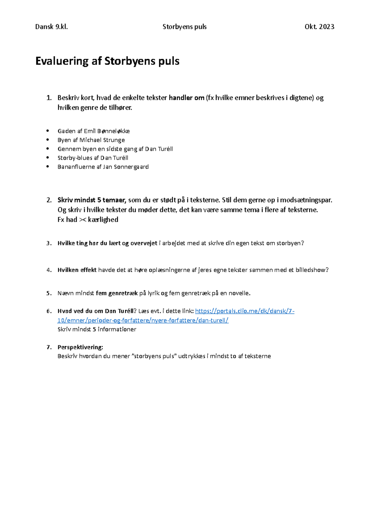 Evaluering af Storbyens puls - Dansk 9. Storbyens puls Okt. 2023 Evaluering af Storbyens puls 1 ...