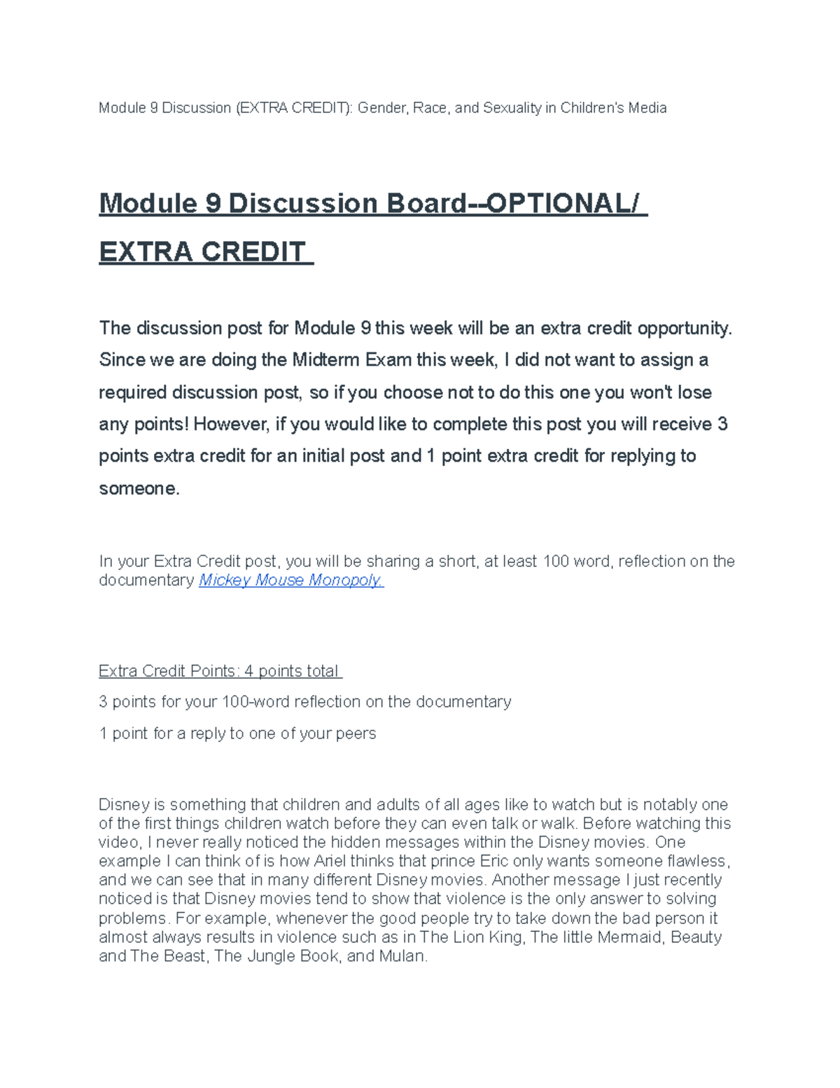 Module 9 Discussion ( Extra Credit) Gender, Race, and Sexuality in ...