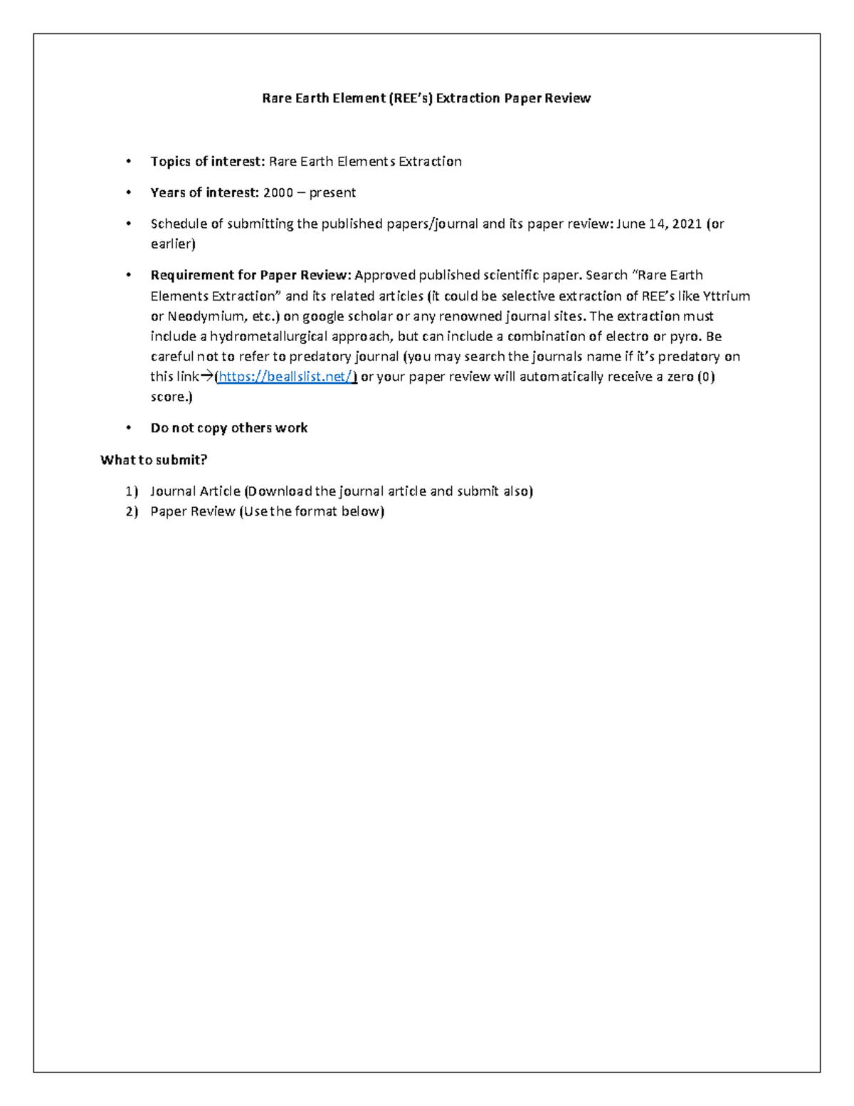 Rare Earth Element (REE’s) Extraction Paper Review - Rare Earth Element ...