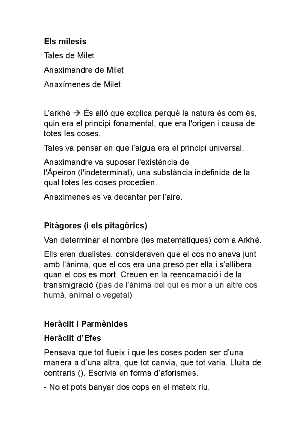 Inici de la filosofia - Els milesis Tales de Milet Anaximandre de Milet ...