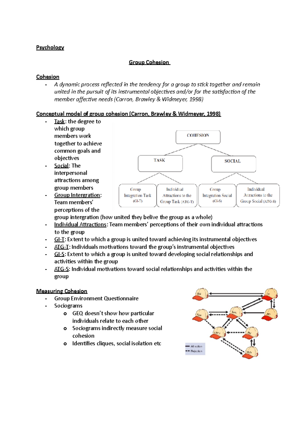 Psychology - Lecture 2 - Group Cohesion - Psychology Group Cohesion ...