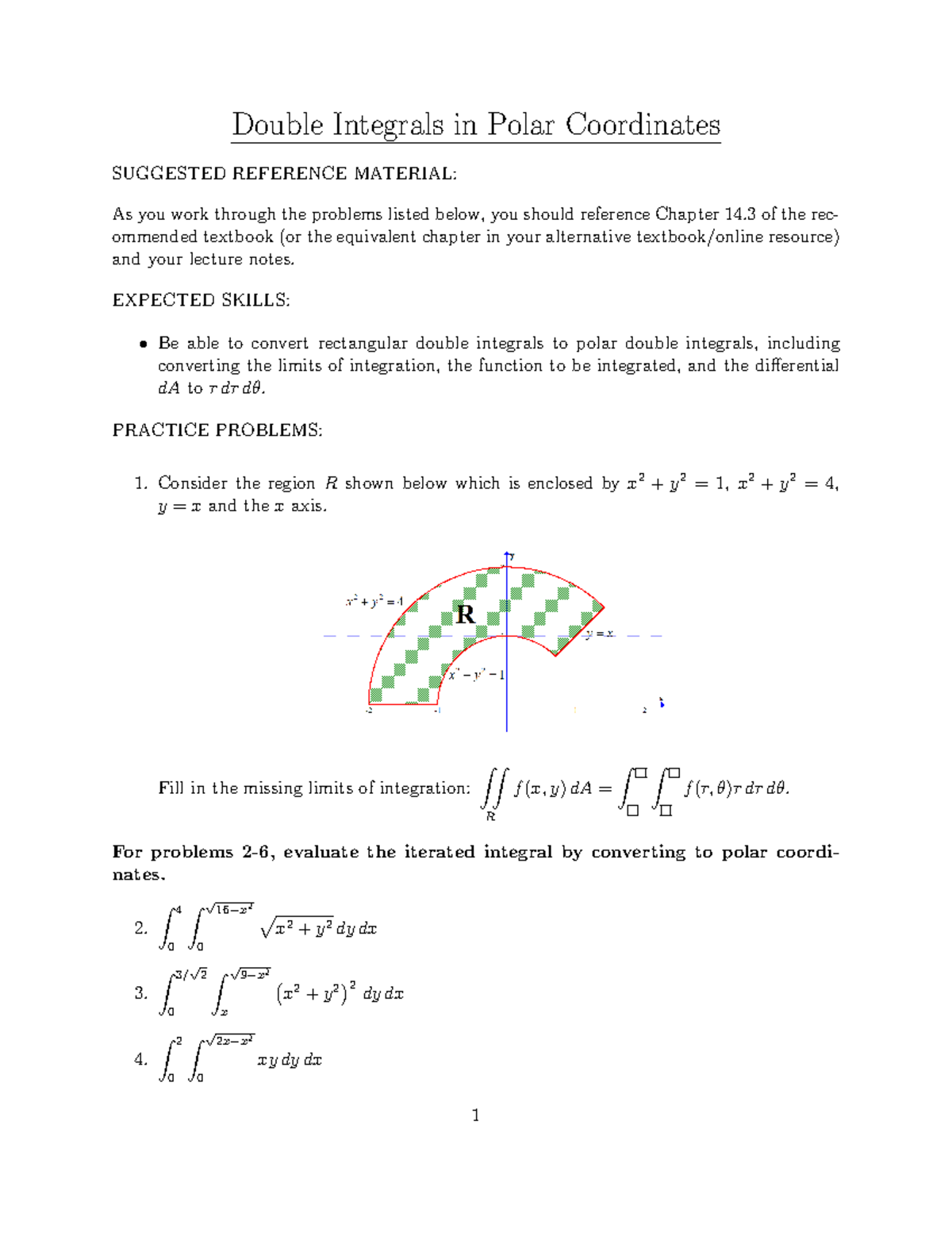 Homework 14 - Practice Problems - Double Integrals in Polar Coordinates ...