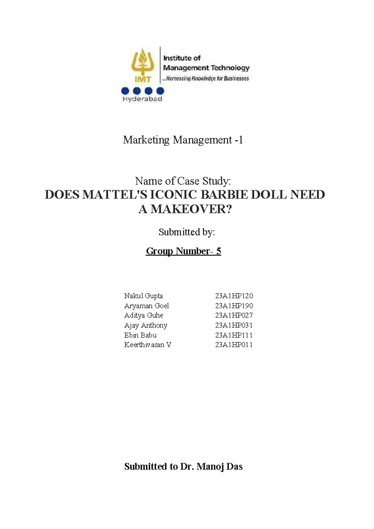 Mattel’s Barbie Doll 5 Section A - Marketing Management - Name of Case ...