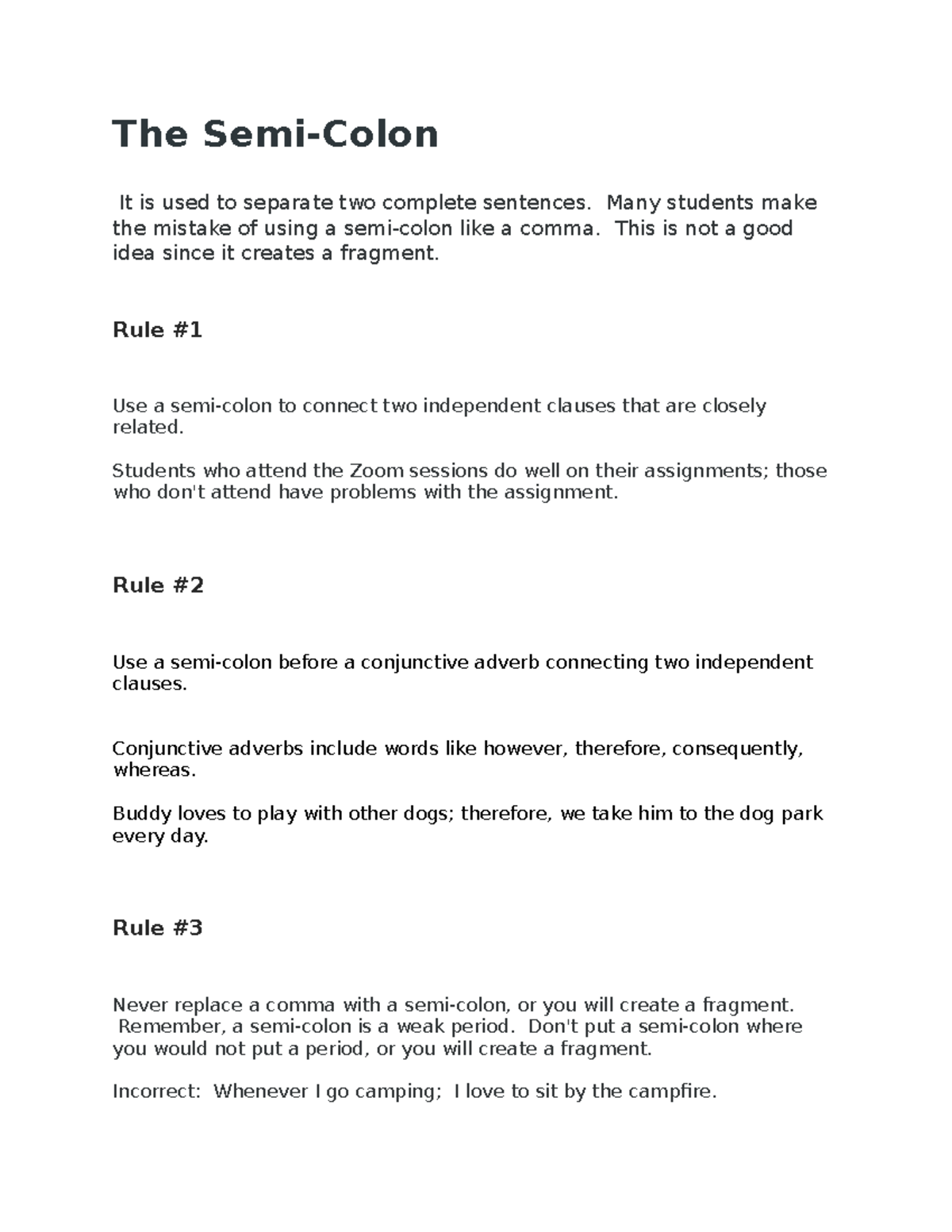Colon and Semi Colon Lecture Lesson 1 - The Semi-Colon It is used to ...