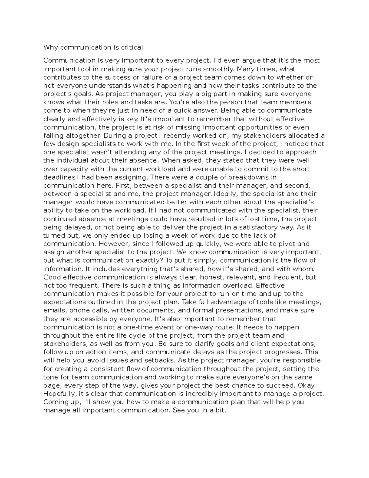 Why communication is critical - Why communication is critical ...