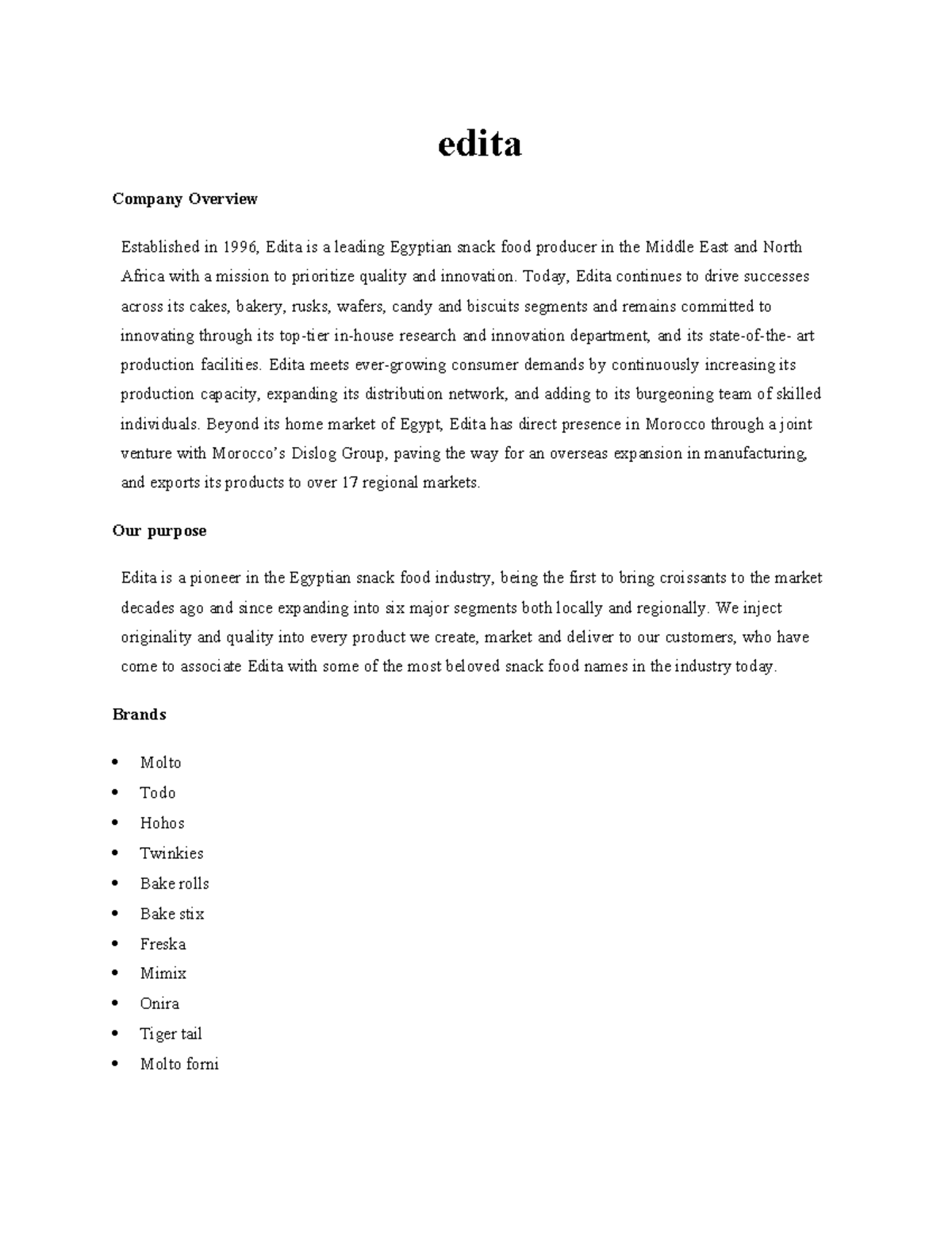 Edita dox - edita Company Overview Established in 1996, Edita is a ...