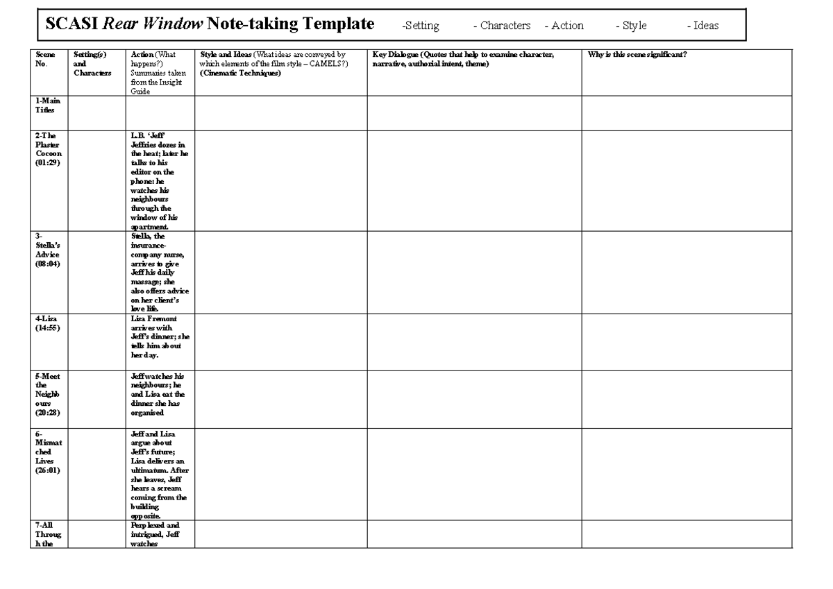 Scasi Rear Window - uspicion is built just on what Jeff can see, one ...