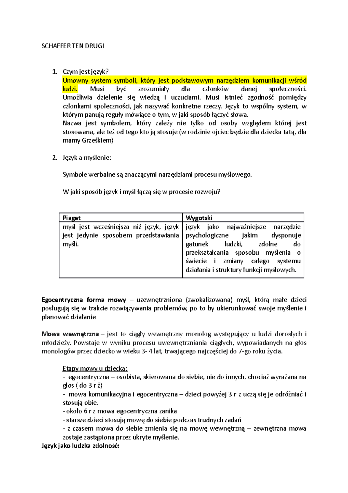 Schaffer TEN Drugi - SCHAFFER TEN DRUGI Czym jest język? Umowny system ...