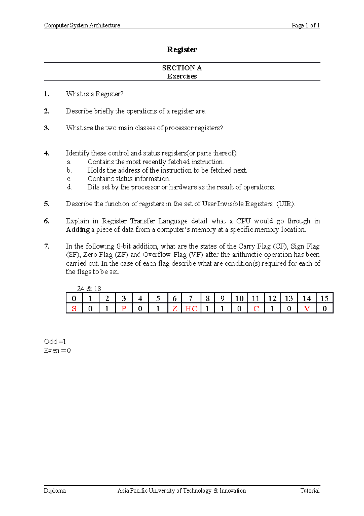 New Register tutorial - Computer System Architecture Page 1 of 1 ...