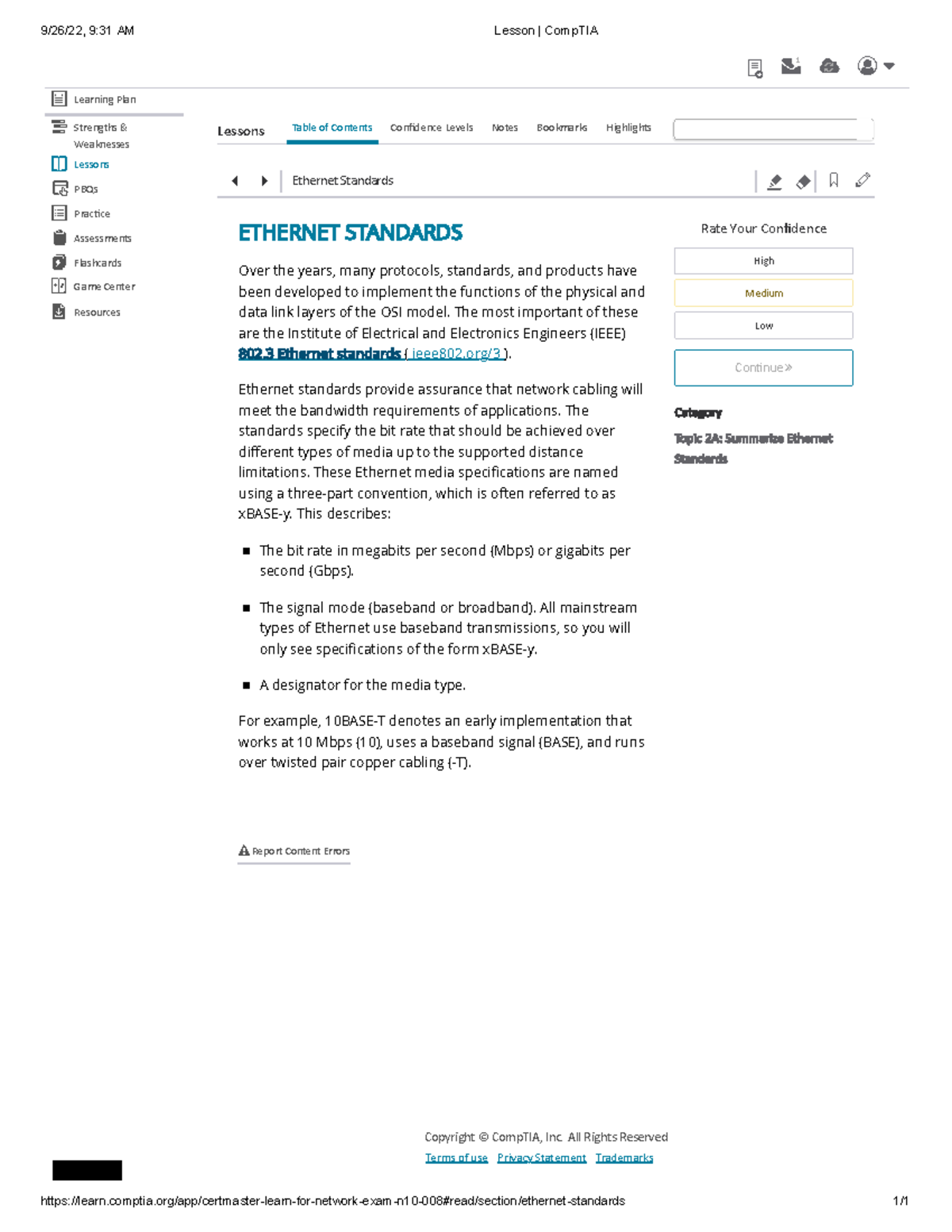 Lesson 2-4 - CompTia Netowrk+ EBook Chapter 2 Section - 9/26/22, 9:31 ...