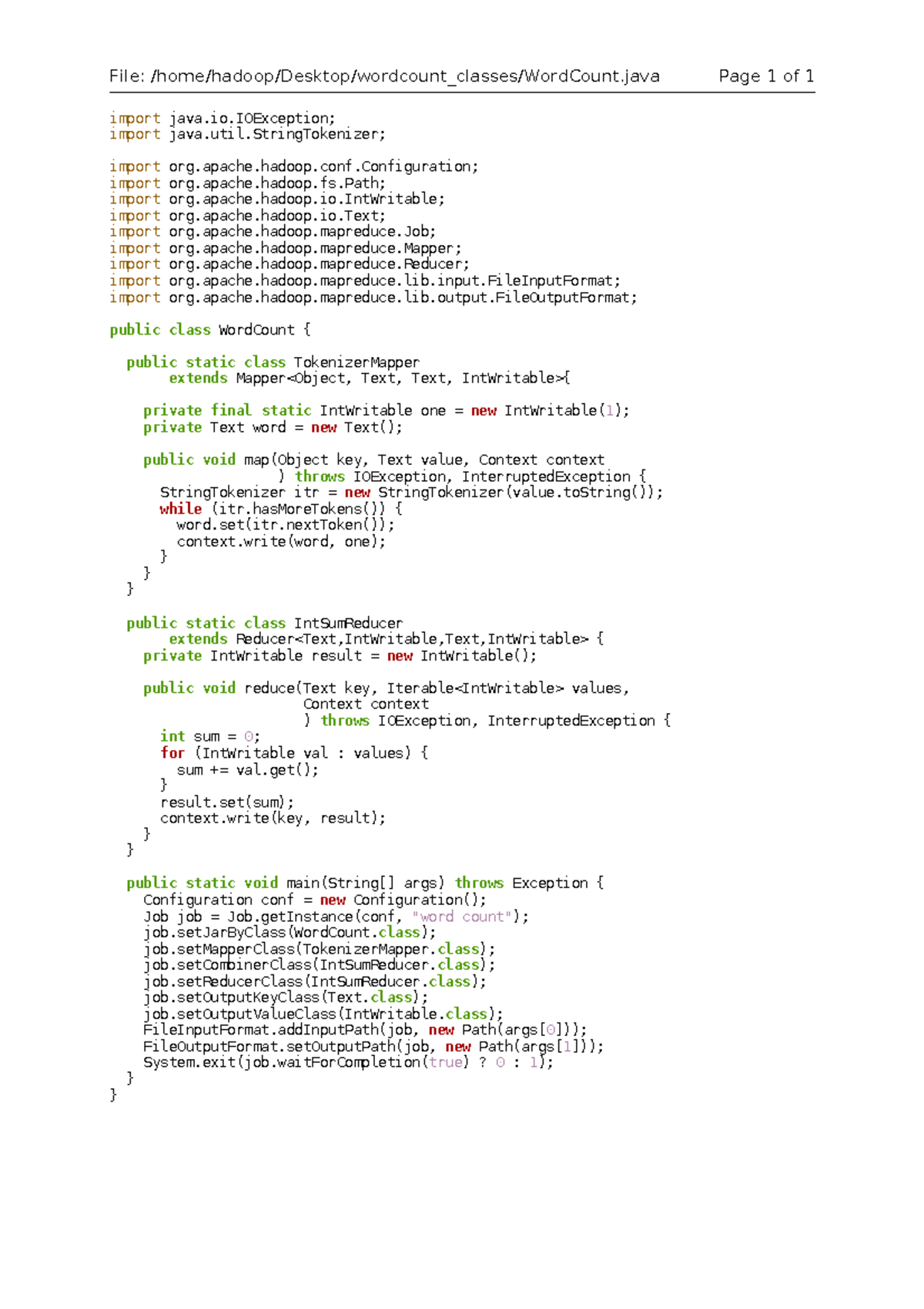 Dsbdal B1 - File: /home/hadoop/Desktop/wordcount_classes/WordCount Page 1 of 1 import java.io ...