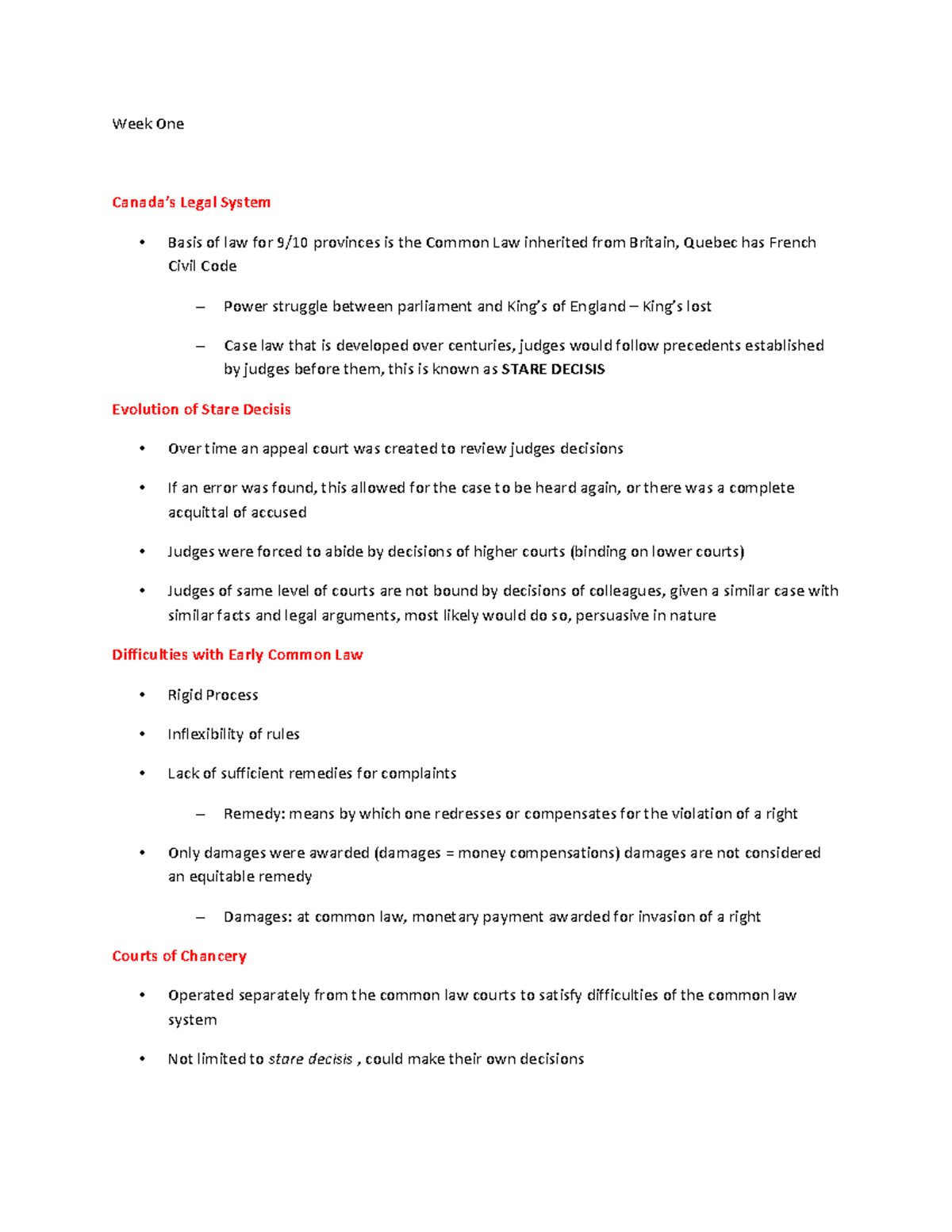 Week One - Legal System - week one lecture notes - Week One Canada’s ...