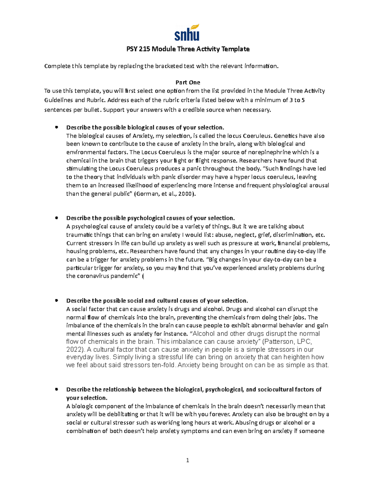 PSY 215 Module Three Activity - Part One To use this template, you will ...
