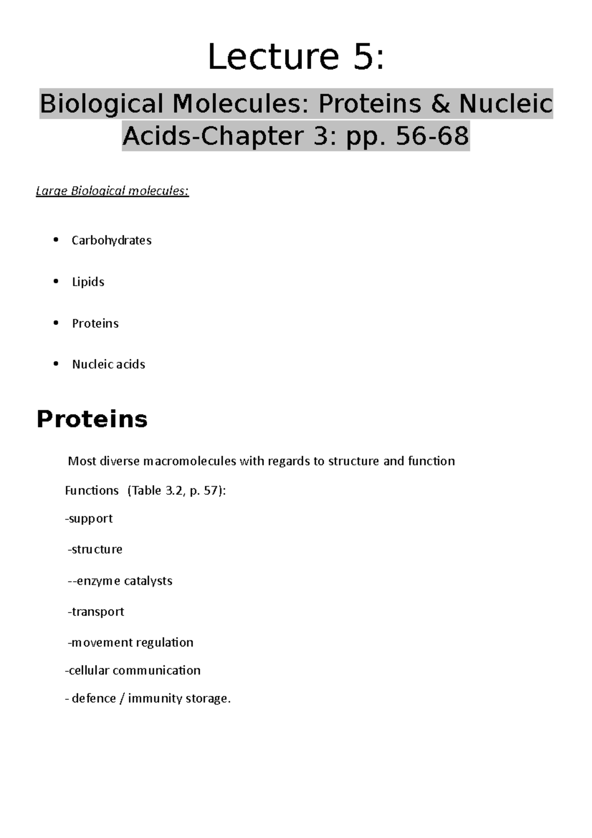 BIO 124-Biochemistry sub module-Lecture 5 - Lecture 5: Biological ...