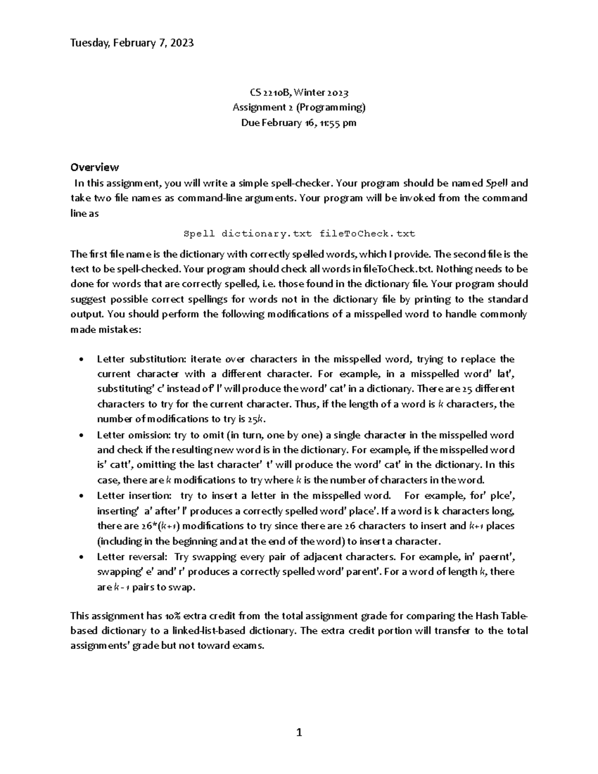 Assignment 2 - dedewddw - CS 2210B, Winter 2023 Assignment 2 ...