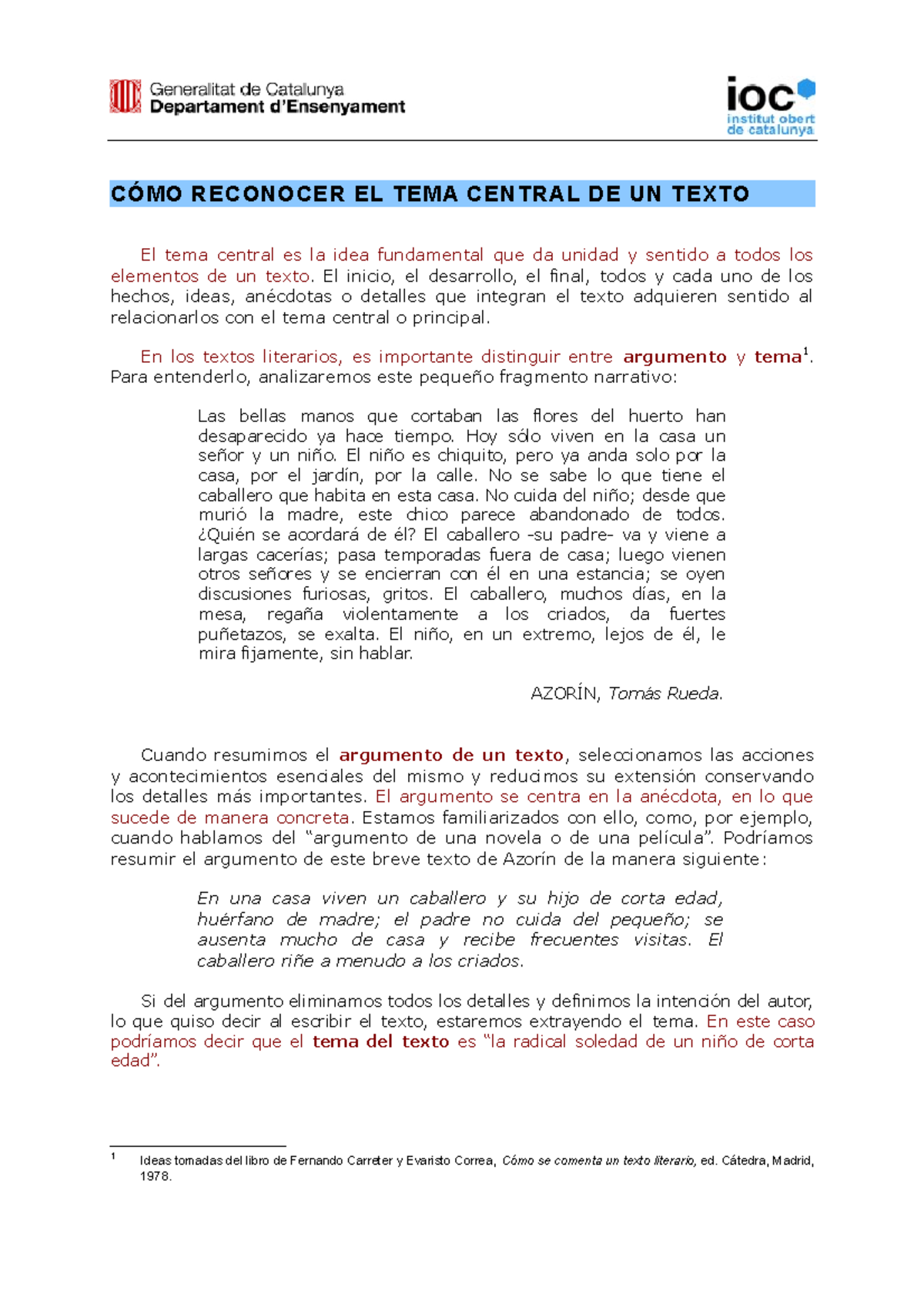 Reconocer tema texto - CÓMO RECONOCER EL TEMA CENTRAL DE UN TEXTO El ...