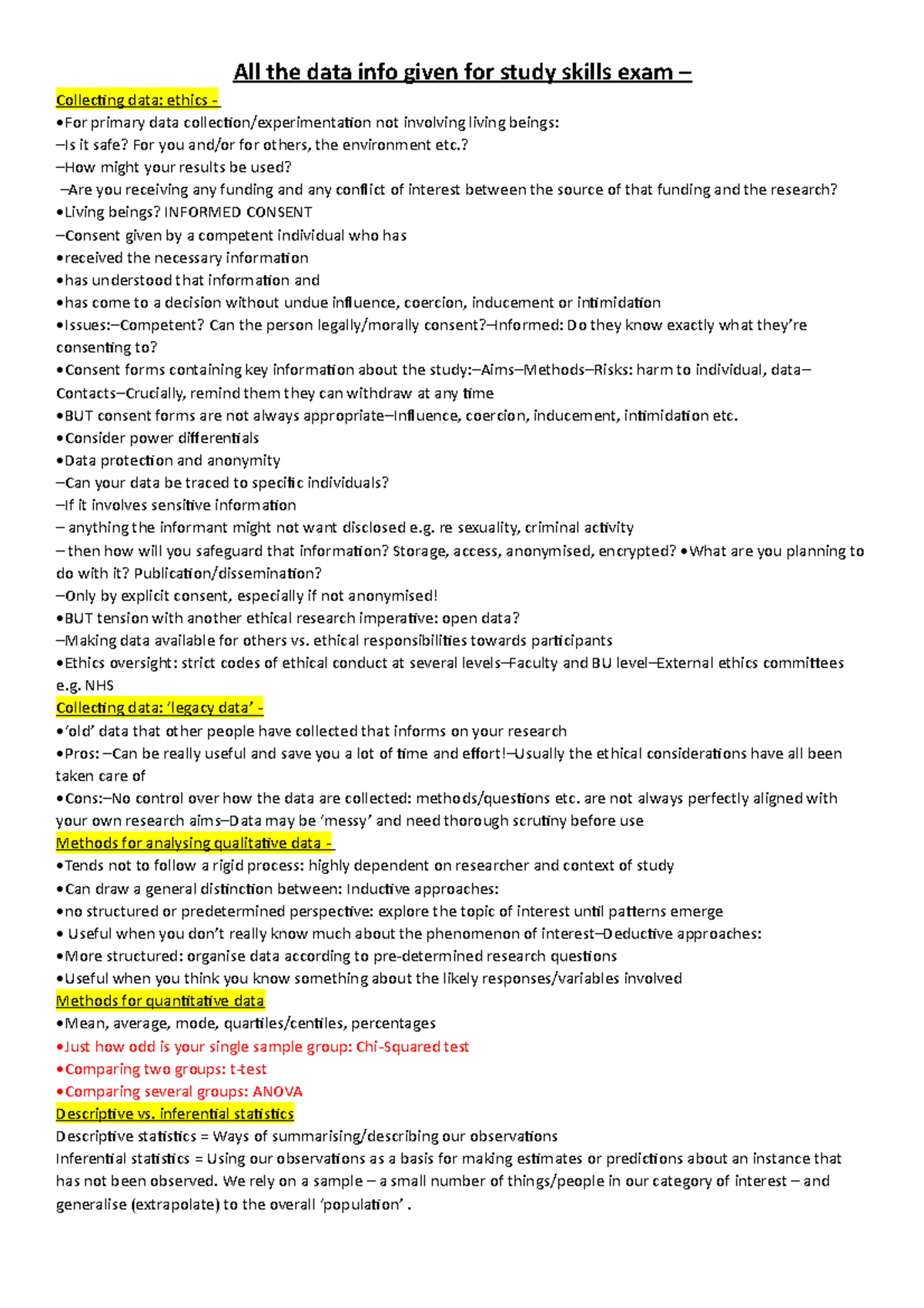 Study skills revision - All the data info given for study skills exam ...