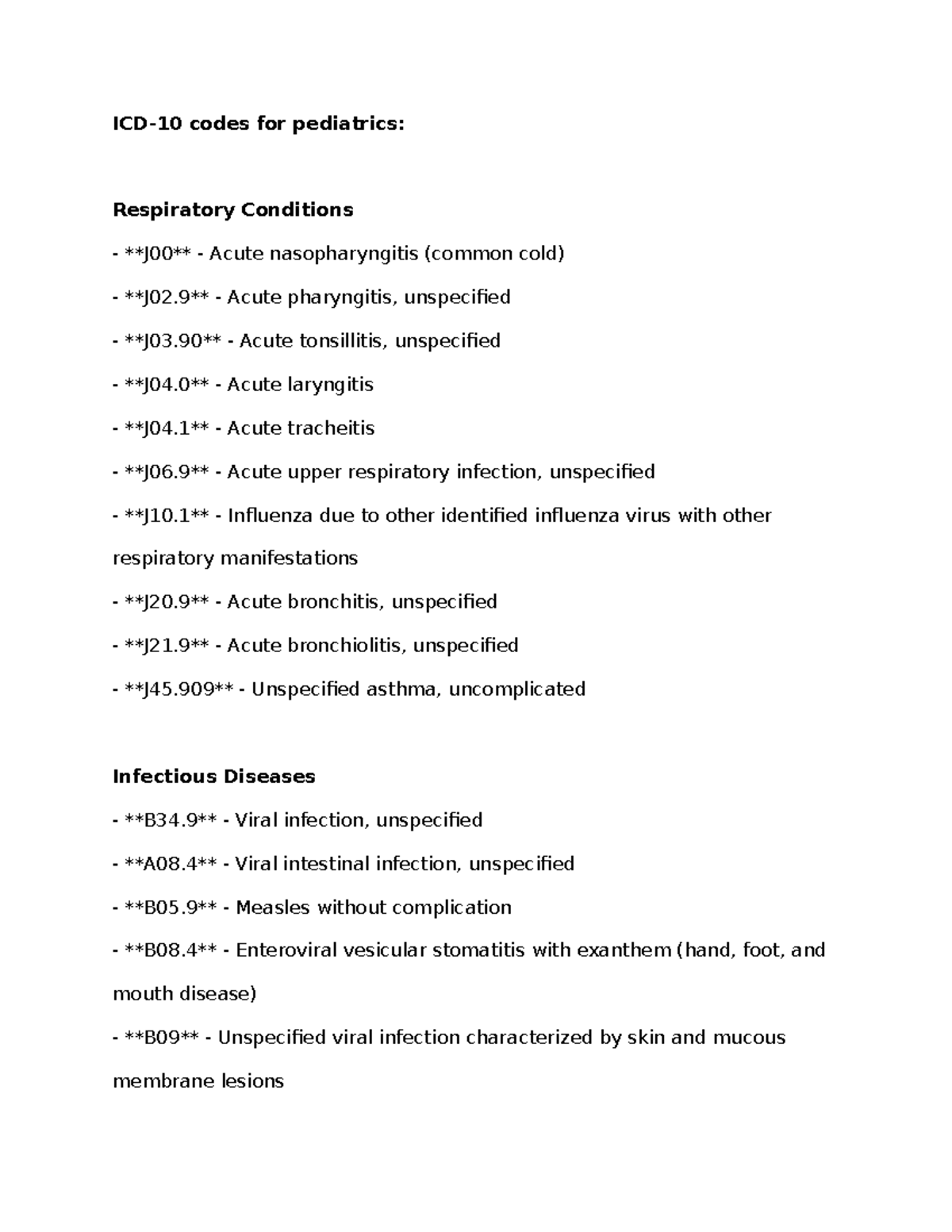 ICD 10 Codes for Pediatrics - ICD-10 codes for pediatrics: Respiratory ...