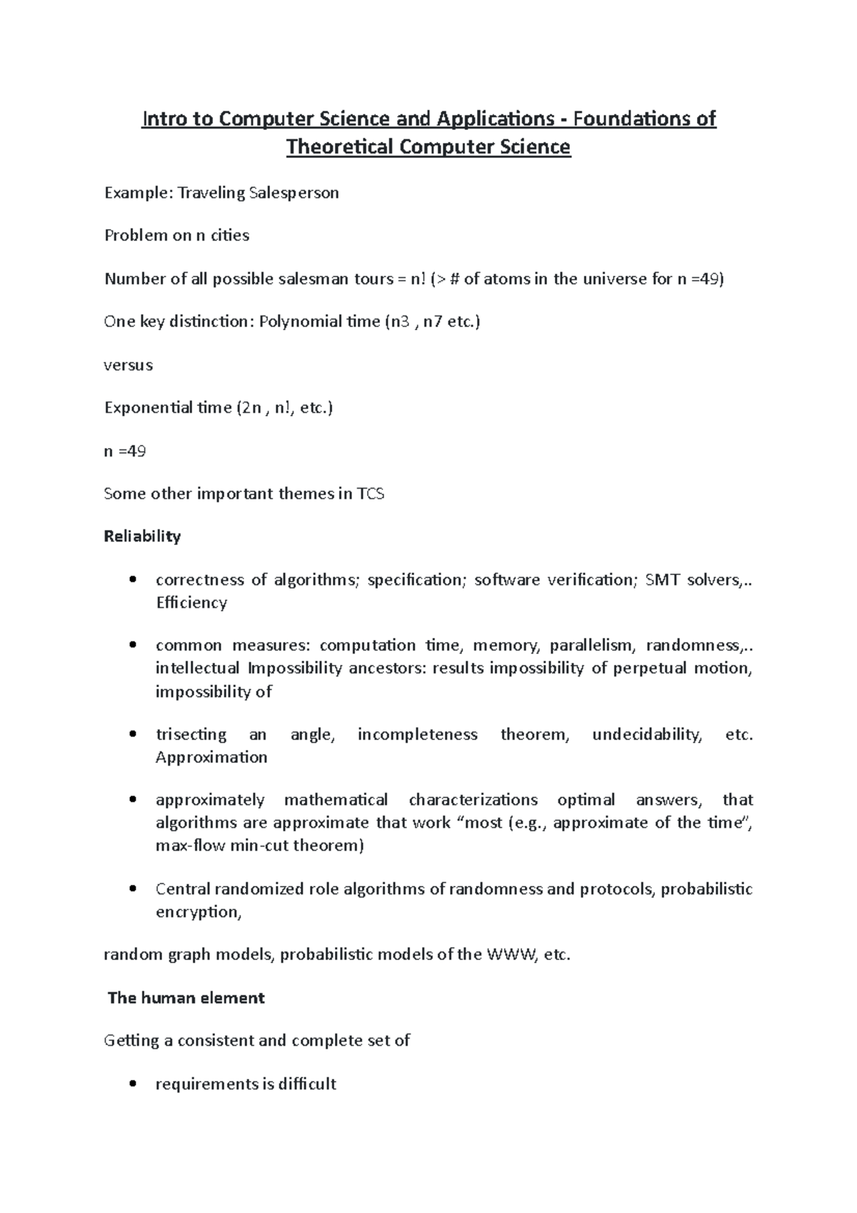 Intro To Computer Science And Applications Versus Exponential Time 2n N Etc N Some