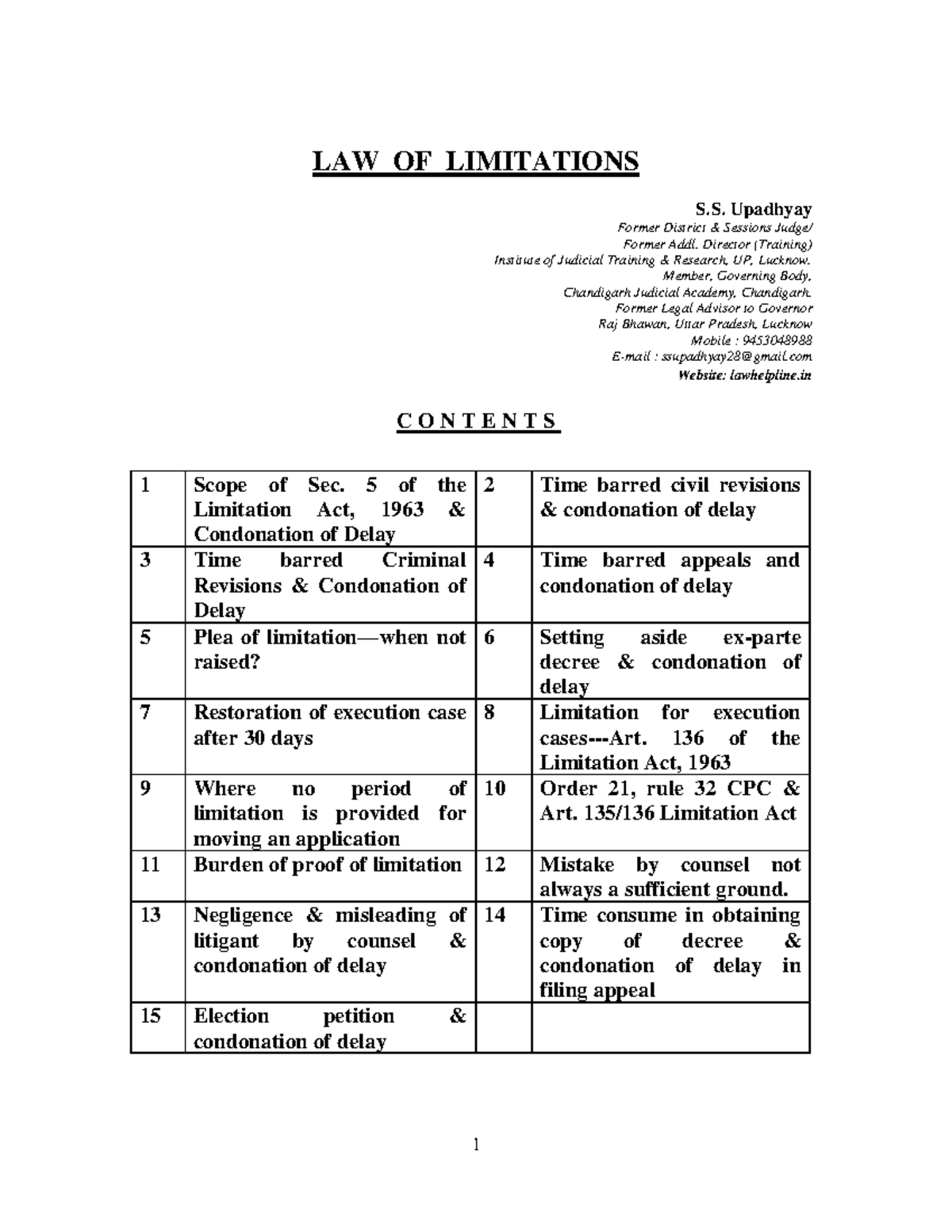 Law of Limitations - Notes - LAW OF LIMITATIONS Former District ...