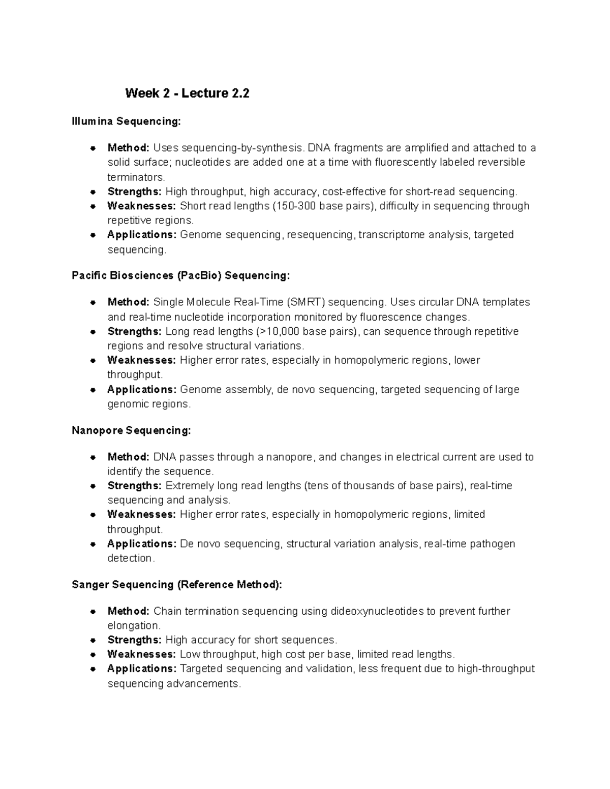 PDF dump - 2581 - Week 2 - Lecture 2. Illumina Sequencing: Method: Uses sequencing-by-synthesis ...