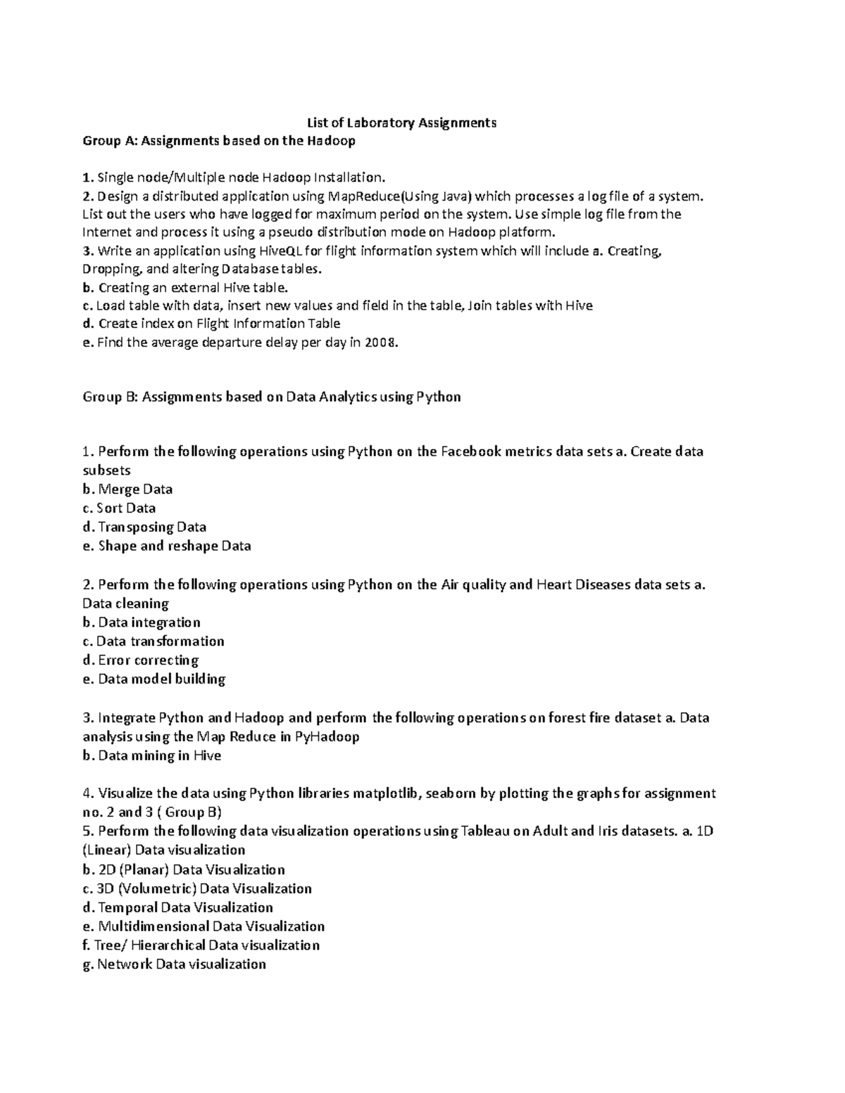 List - list ngrfefefefefefe - List of Laboratory Assignments Group A ...