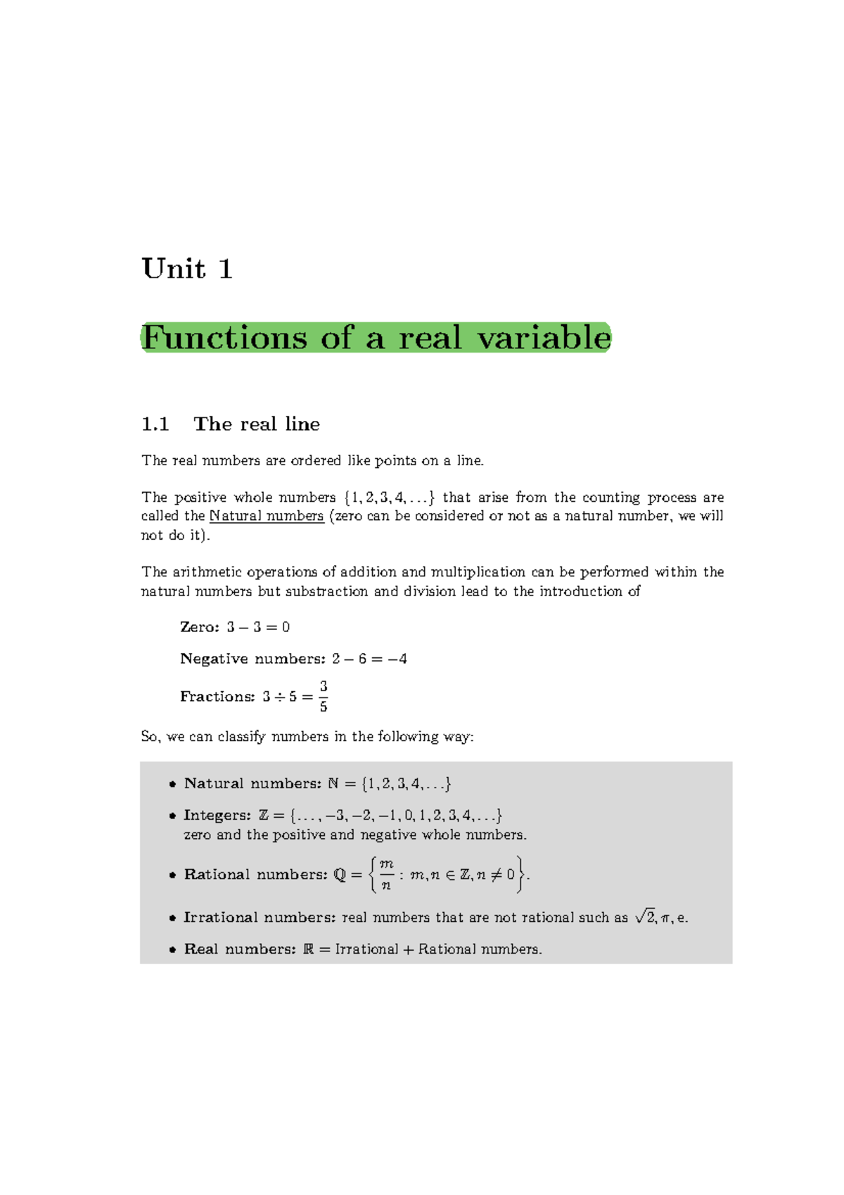 1. Functions OF A REAL Variable - Unit 1 Functions of a real variable 1 ...