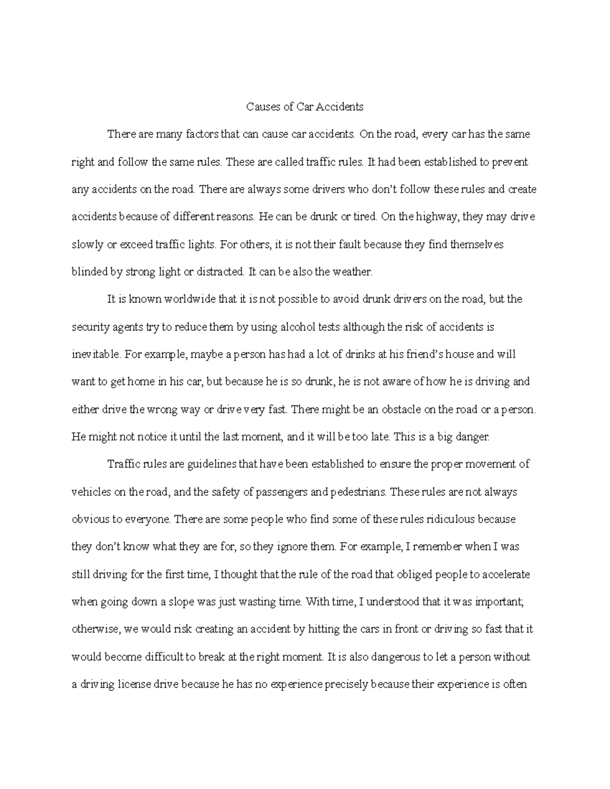 Essai 1 writing and grammar - Causes of Car Accidents There are many ...