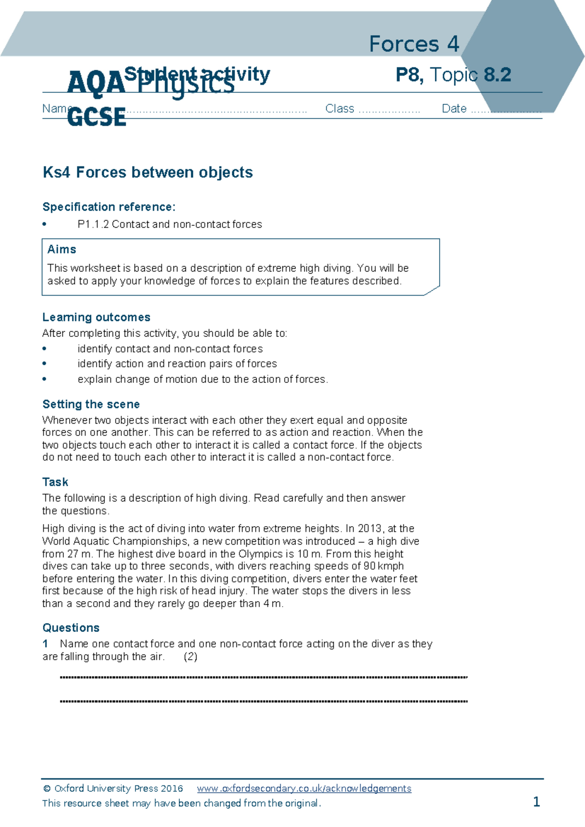Homework - Scalars Vectors - P8, Topic 8. Forces 4 Student activity ...