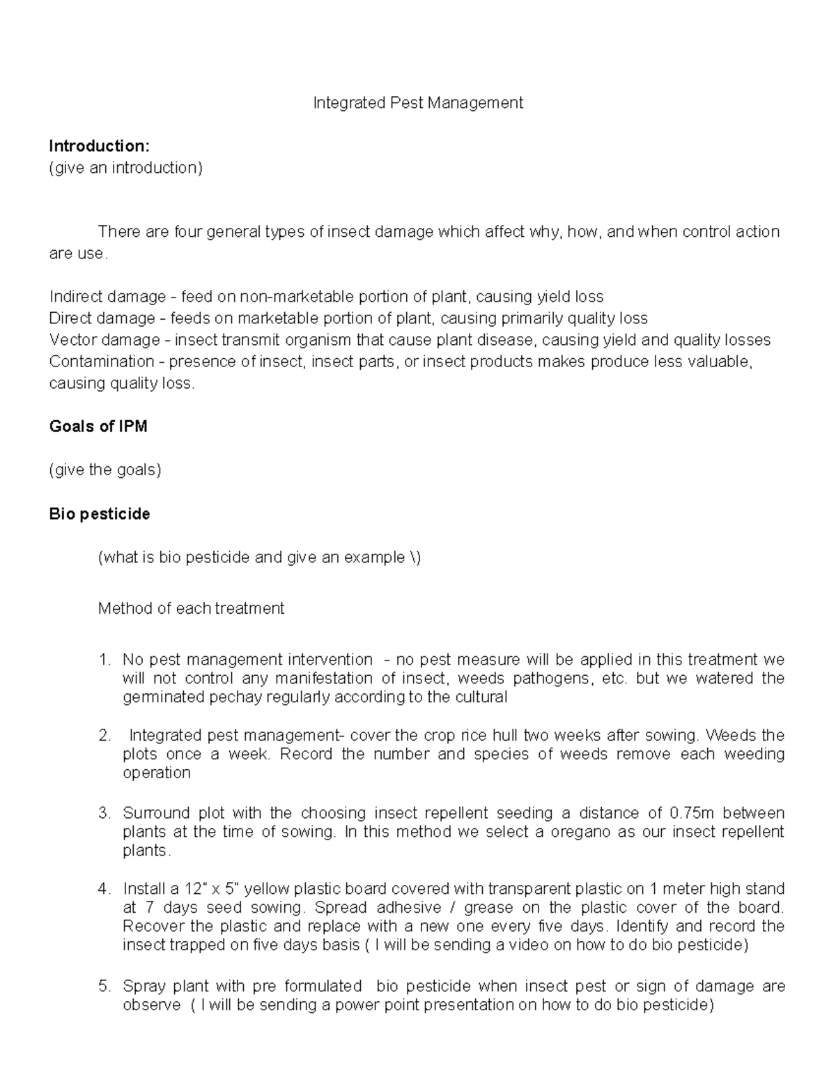 Laboratory-exercise-1 - Integrated Pest Management Introduction: (give ...