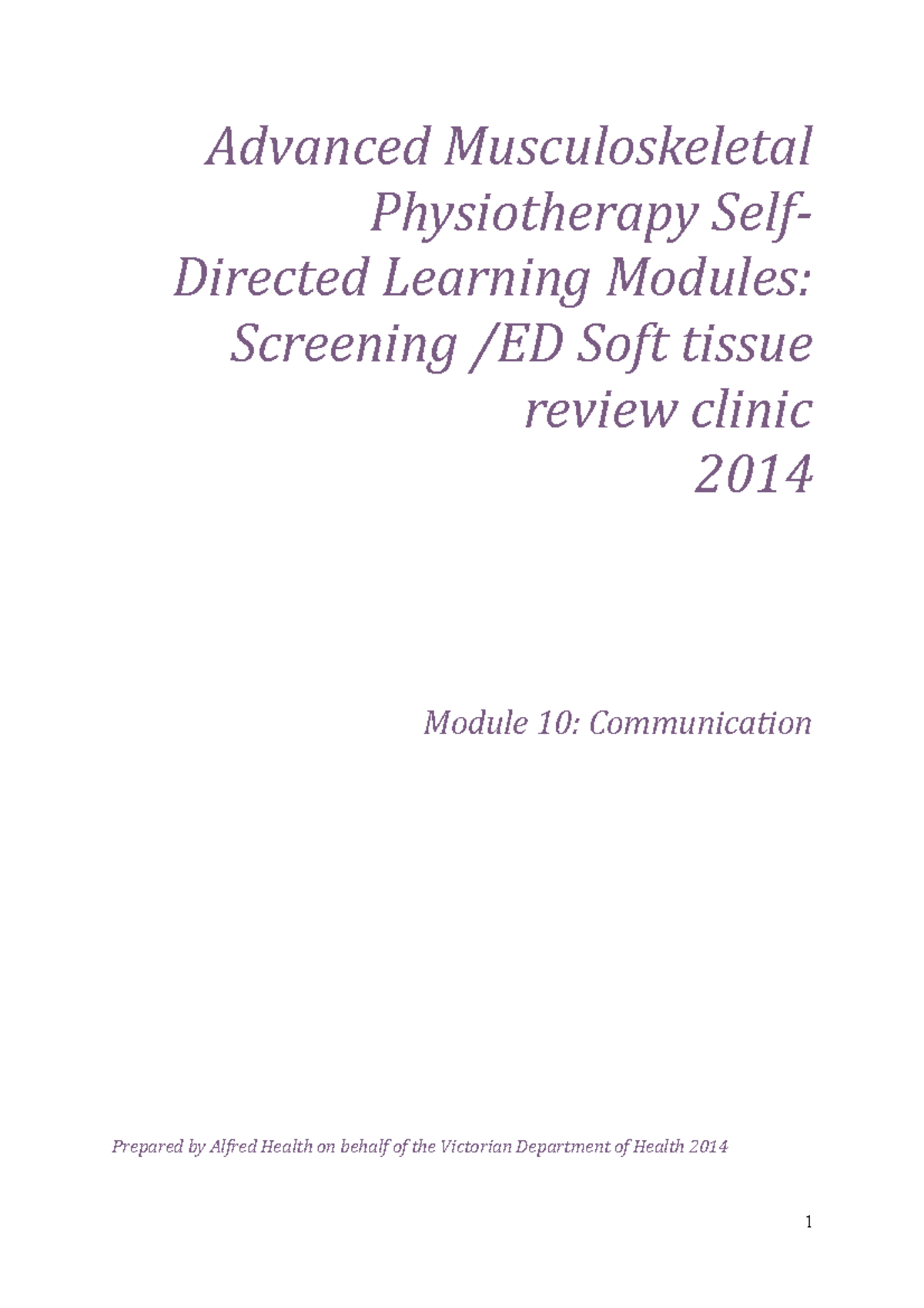 Screening Module 10 Communication - Advanced Musculoskeletal ...