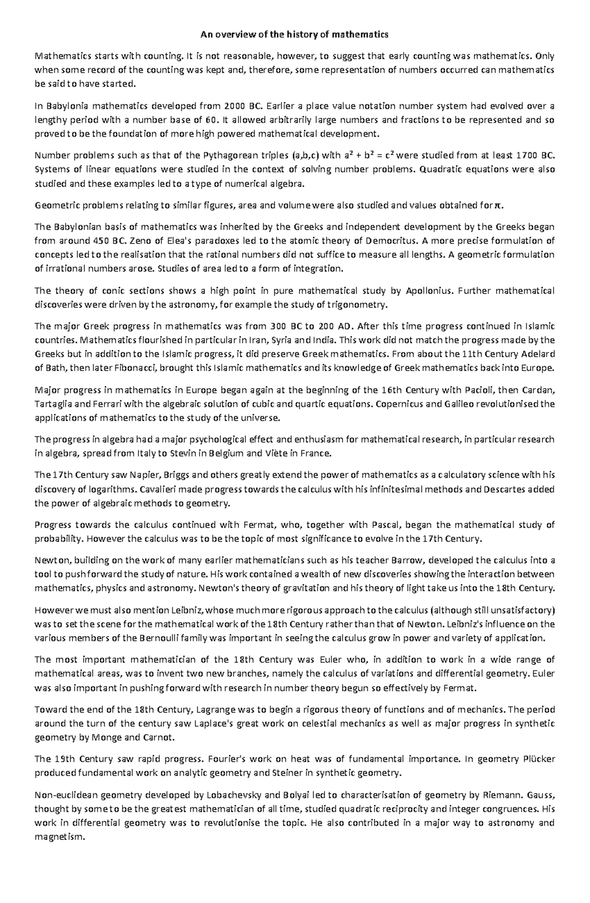 An-overview-of-the-history-of-mathematics - An overview of the history ...