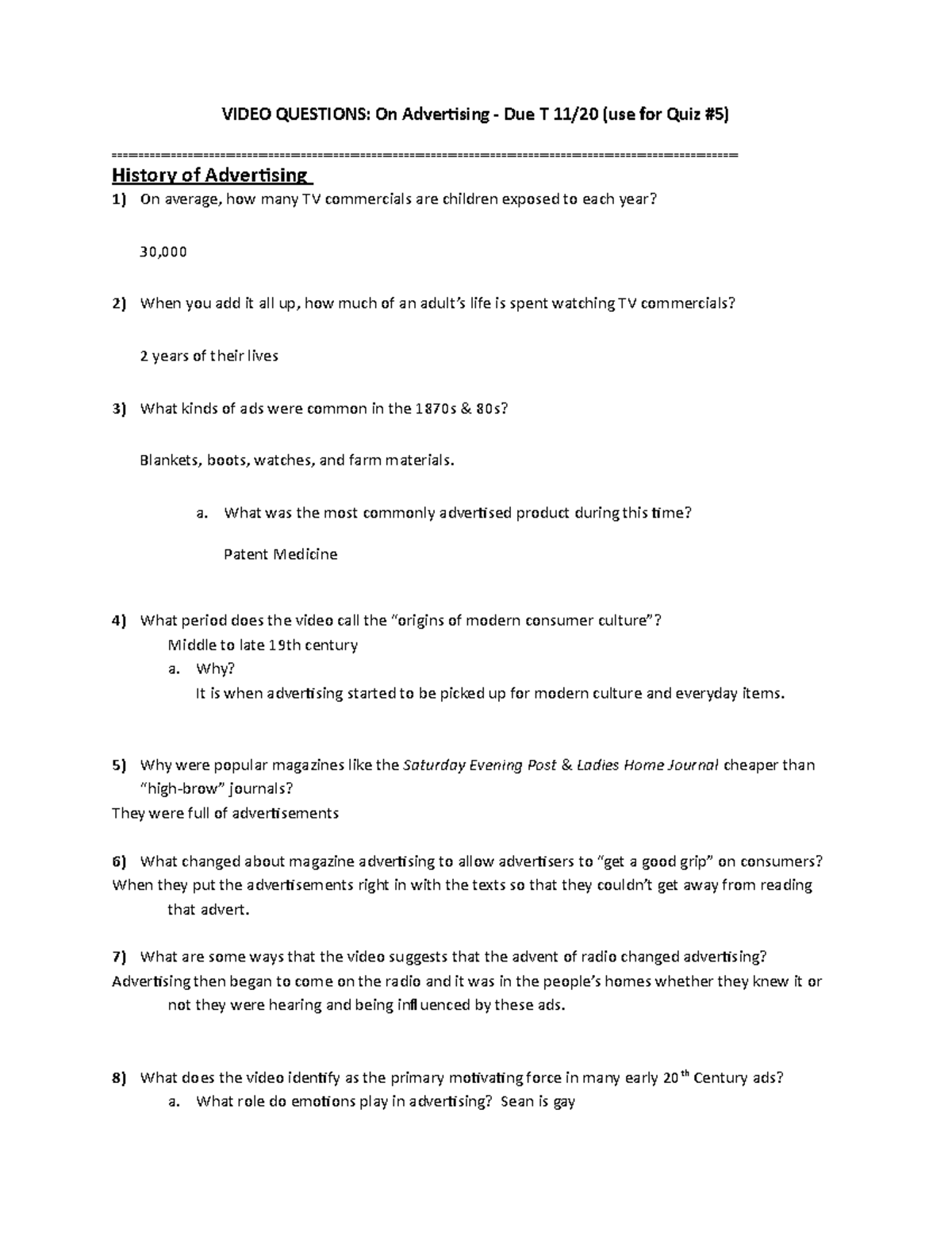 History of Advertising questions - VIDEO QUESTIONS: On Advertising ...