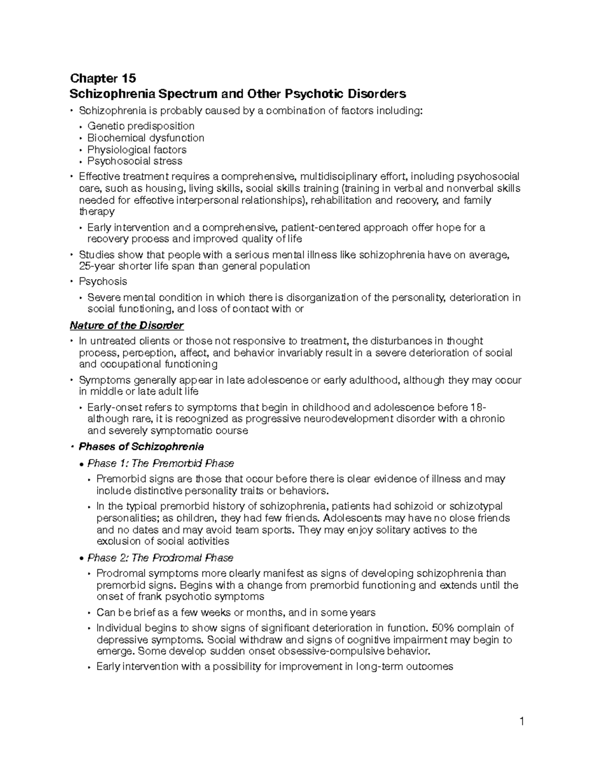 Exam 1 Notes - Professor Arora- South - Chapter 15 Schizophrenia ...