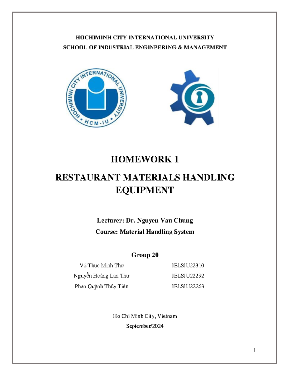 Homework-1 - hw1 - HOCHIMINH CITY INTERNATIONAL UNIVERSITY SCHOOL OF ...