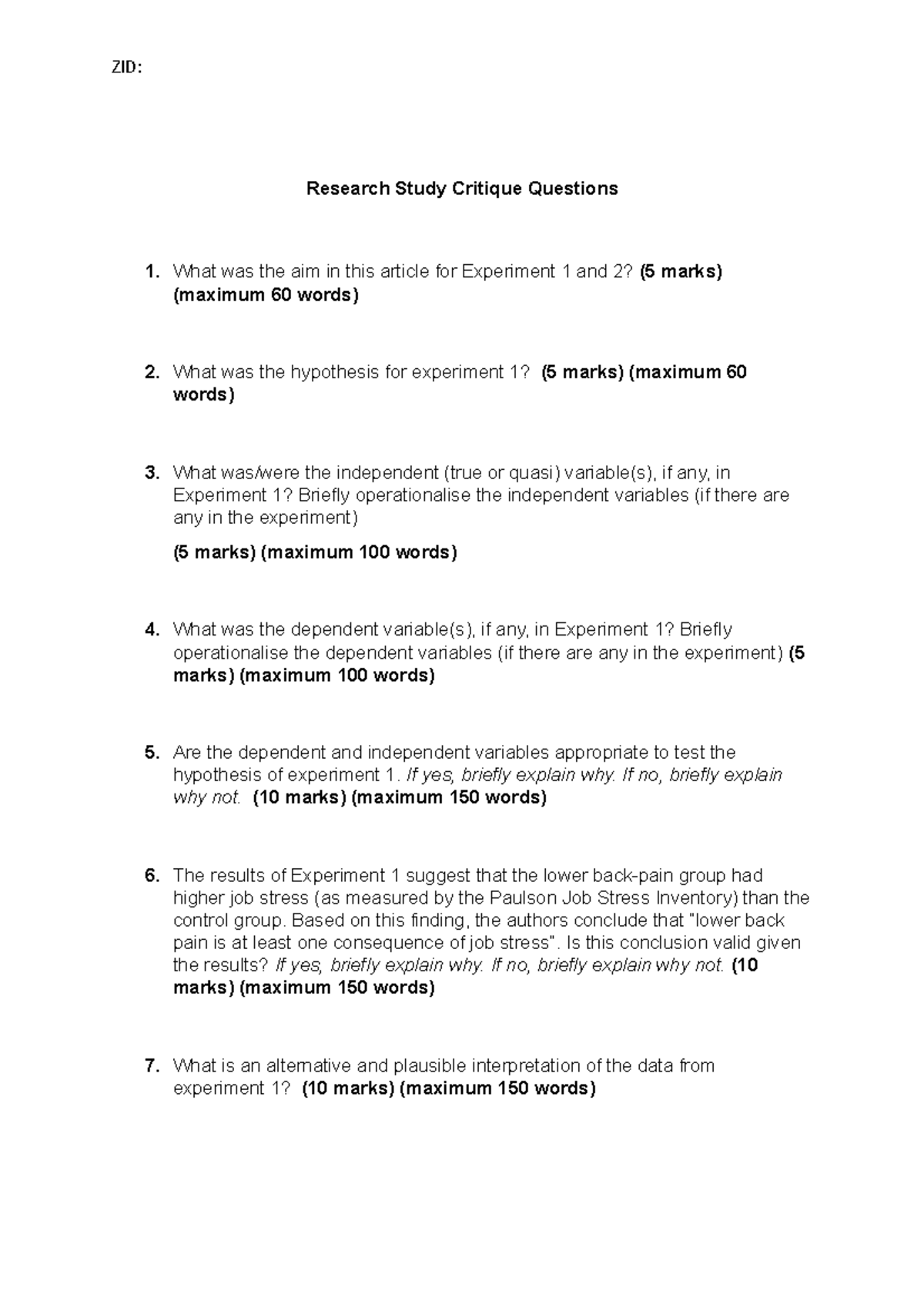 Research Article Critique Answer Template - ZID: Research Study ...