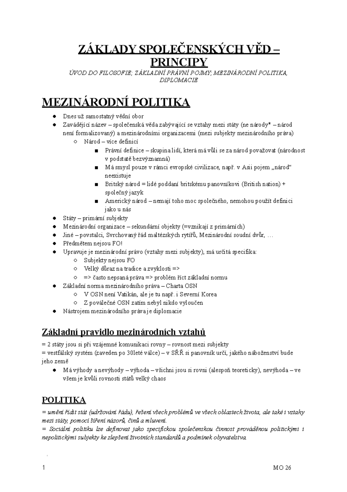 Maturitní otázka číslo 26 - ZÁKLADY SPOLEČENSKÝCH VĚD – PRINCIPY ...