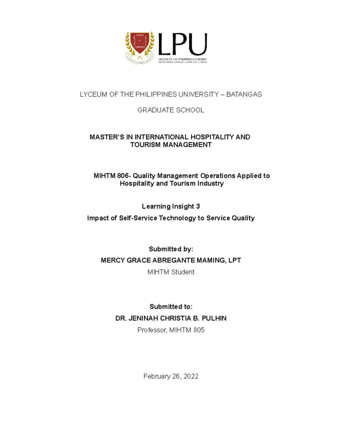 Maming-Learning Insight February 26 - LYCEUM OF THE PHILIPPINES ...