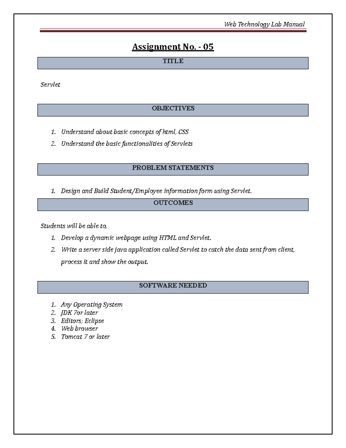 5 servlet assignment no 51 on web tech on web technology - Assignment ...