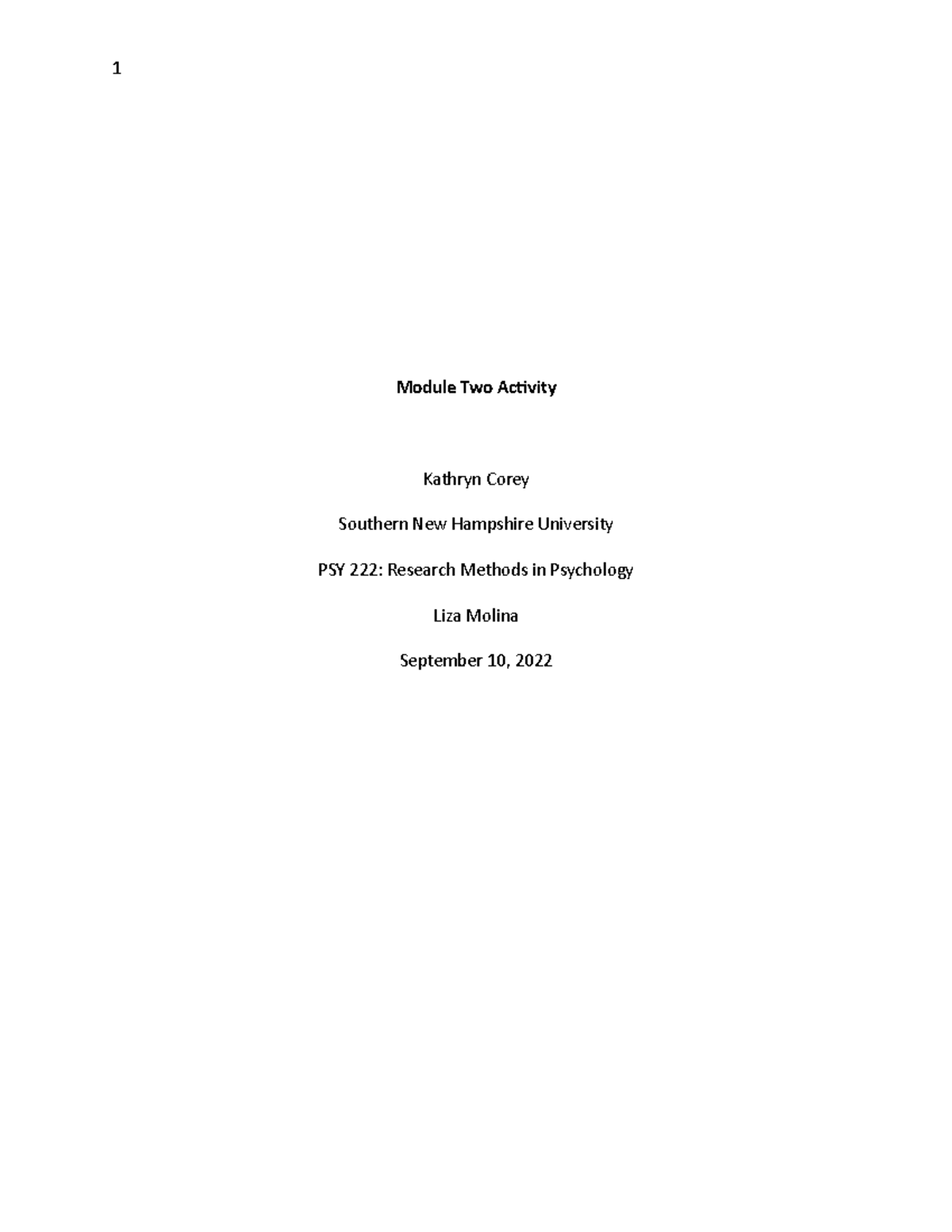 PSY222 Module Two Activity - Module Two Activity Kathryn Corey Southern New Hampshire University ...