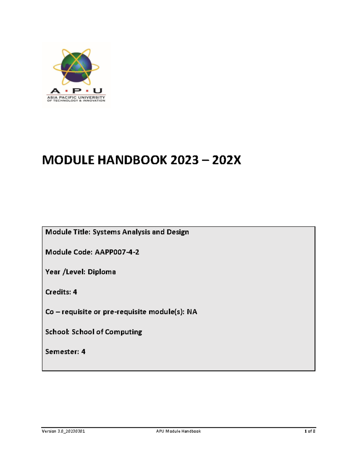 APU Module Handbook SYAD VE1 - MODULE HANDBOOK 2023 – 20 2X Module Title: Systems Analysis and ...
