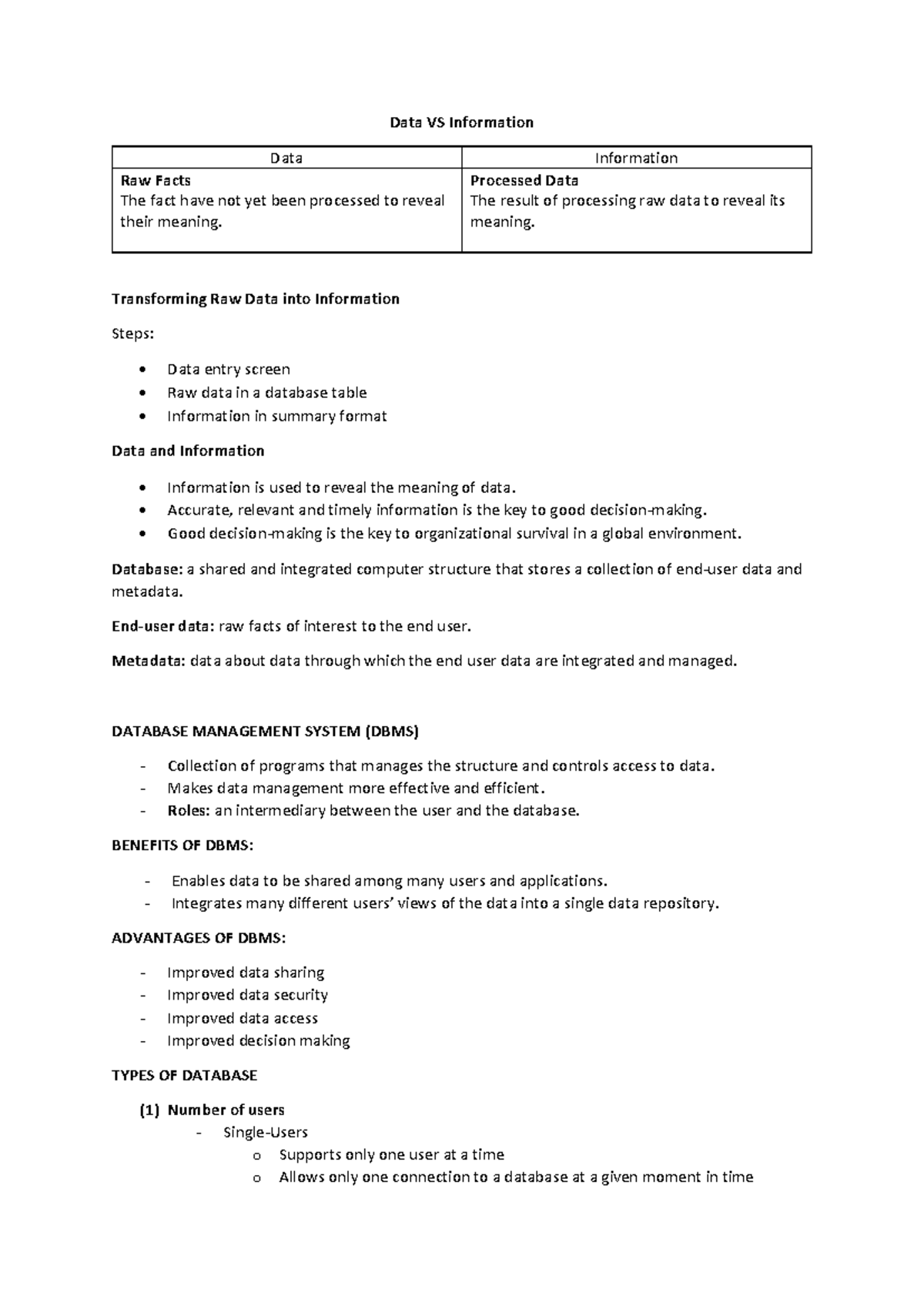 Topic 1 ICT450 - Chapter 1 - Data VS Information Data Information Raw ...