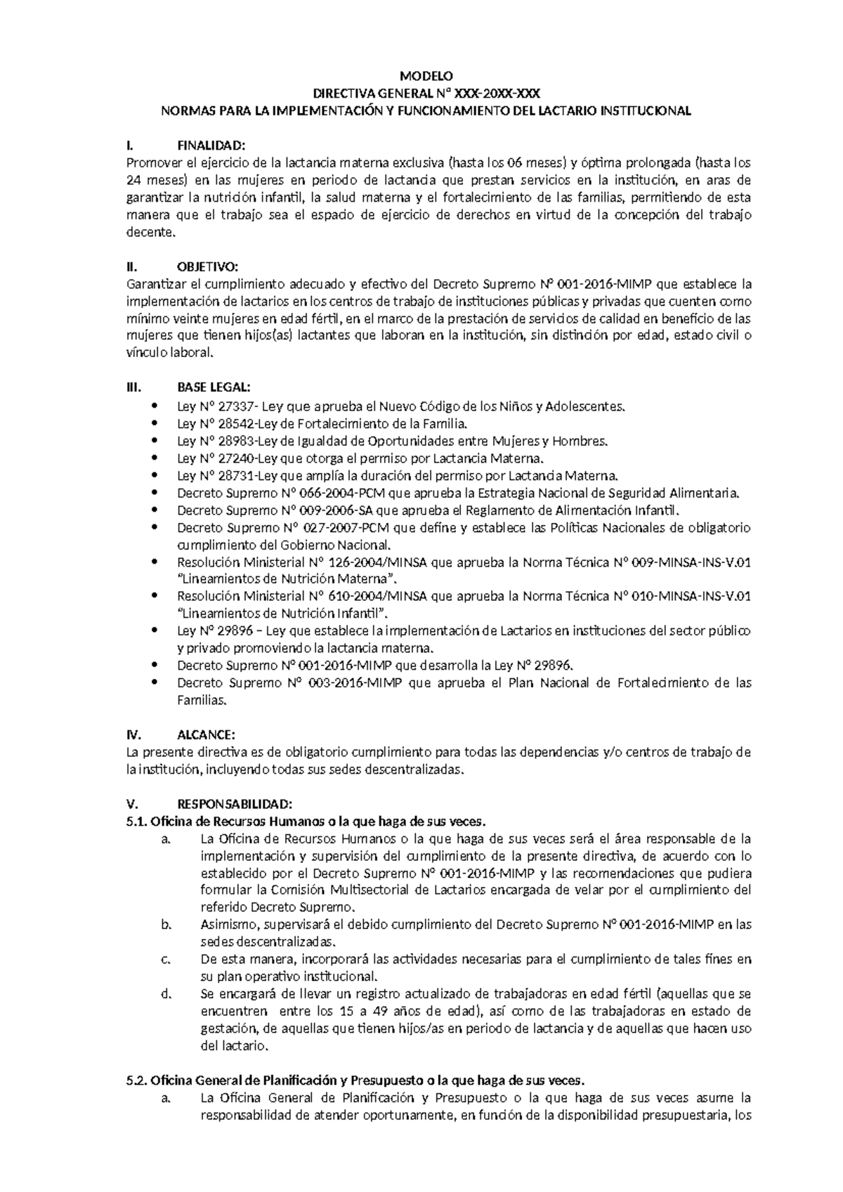 Modelo DE Directiva General DE Lactarios Final - MODELO DIRECTIVA ...