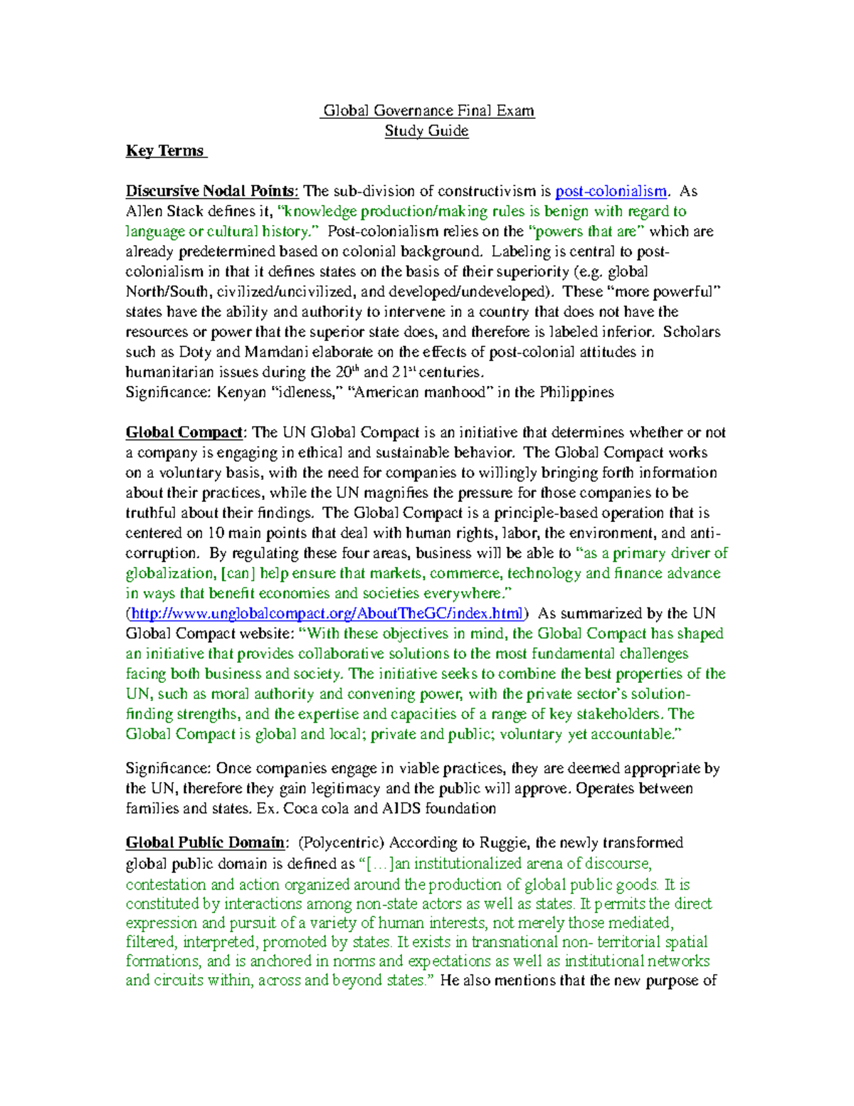 Final Study Guide 1 - Summary Global Governance - Global Governance ...