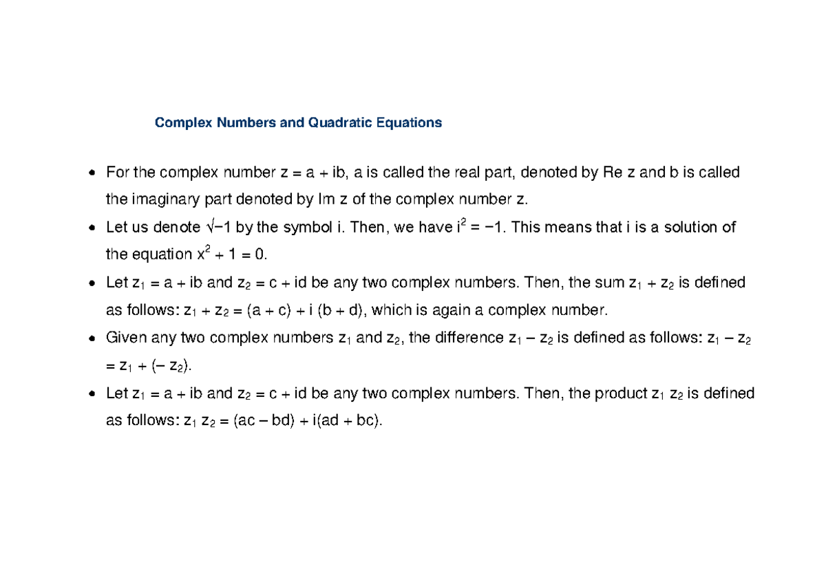 complex numbers and quatretic equations - For the complex number z = a ...