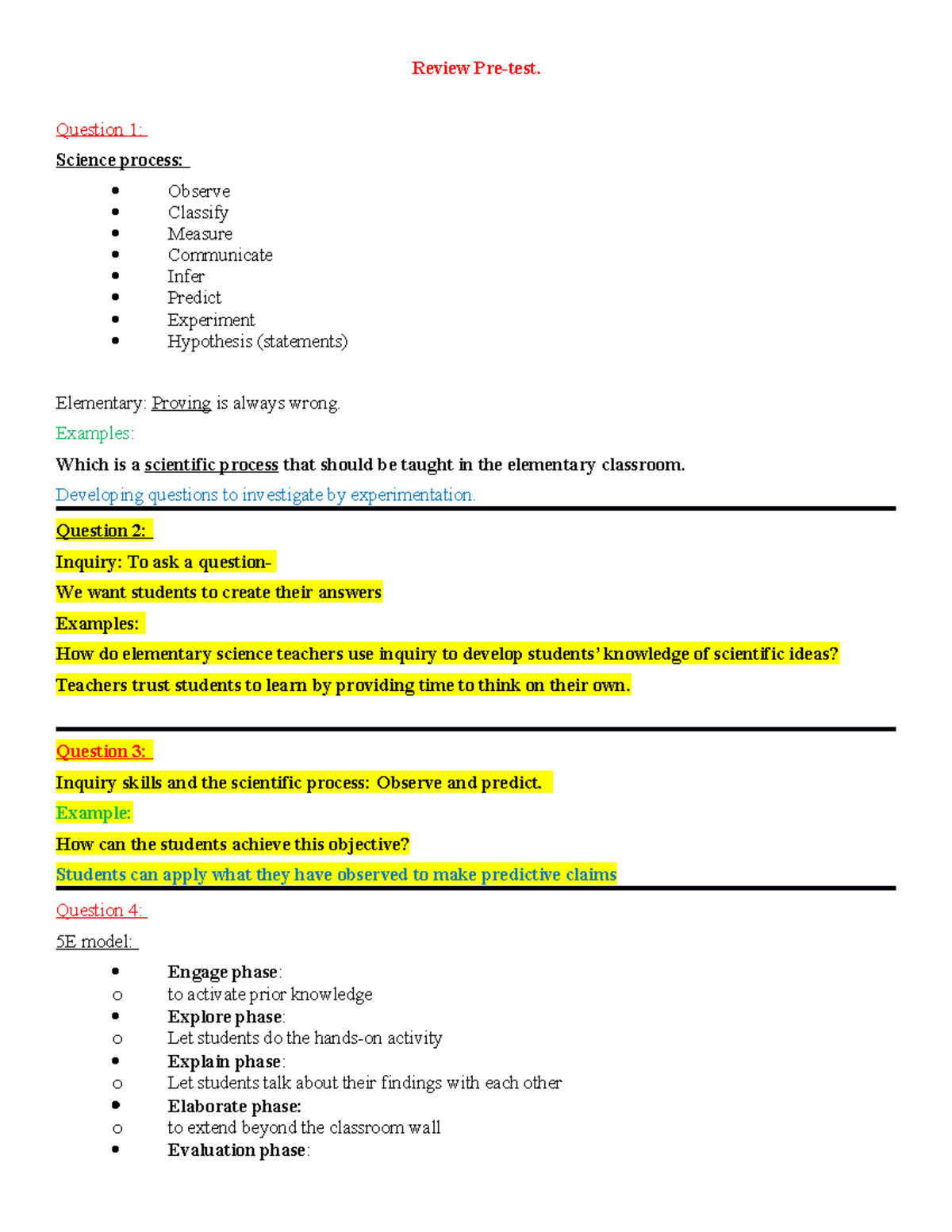 Review pre-test - assignments - Review Pre-test. Question 1: Science ...