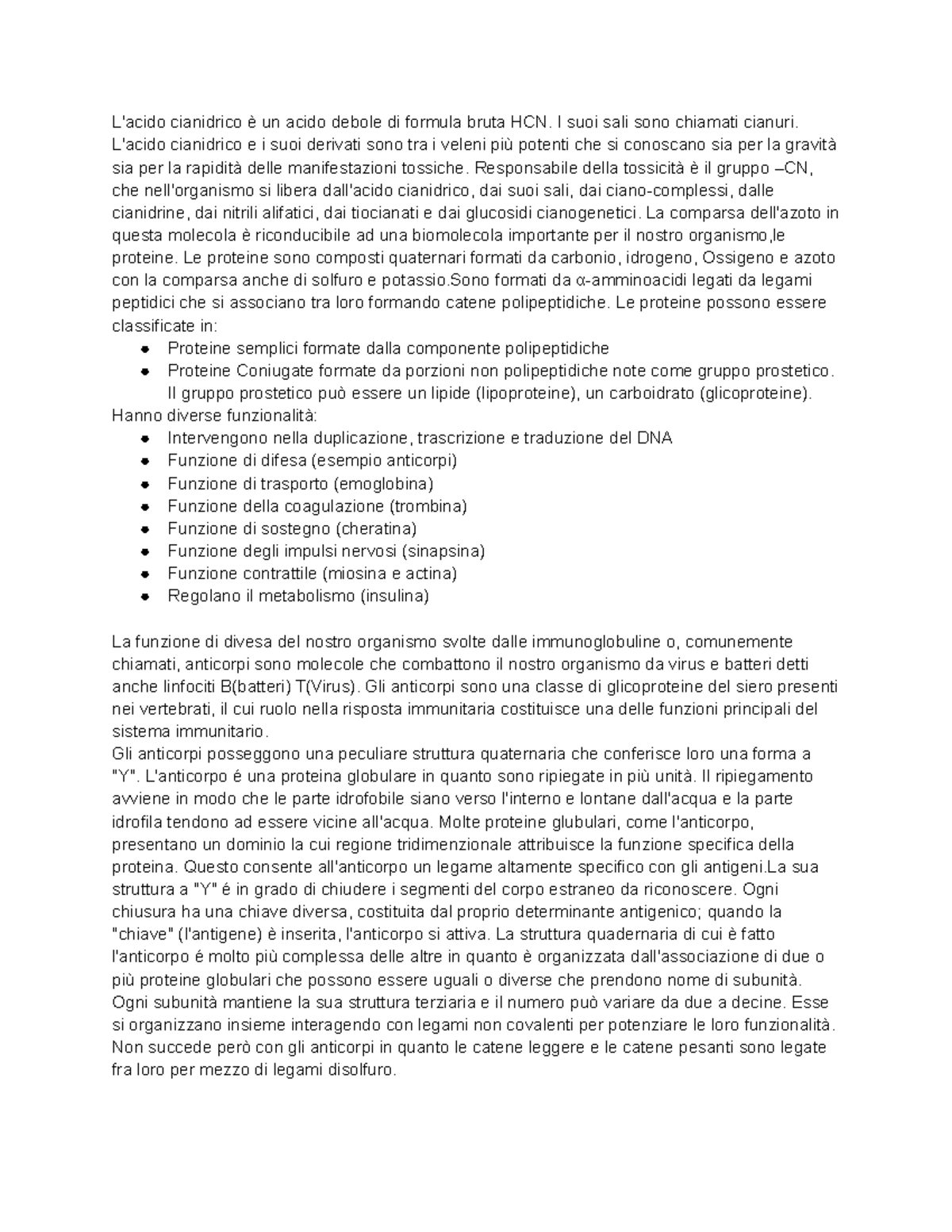 Chimica, proteine - L'acido cianidrico è un acido debole di formula ...