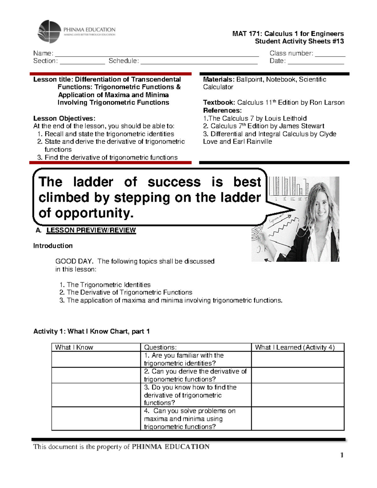MAT171 P3 - Notes - Student Activity Sheets #1 3 Name: - Studocu