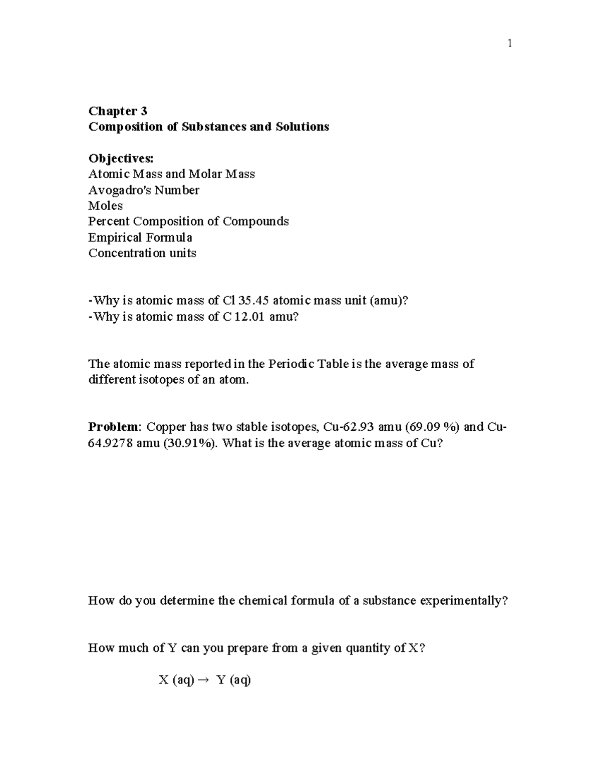 Chapter 3F23 - Chapter 3 Composition of Substances and Solutions ...