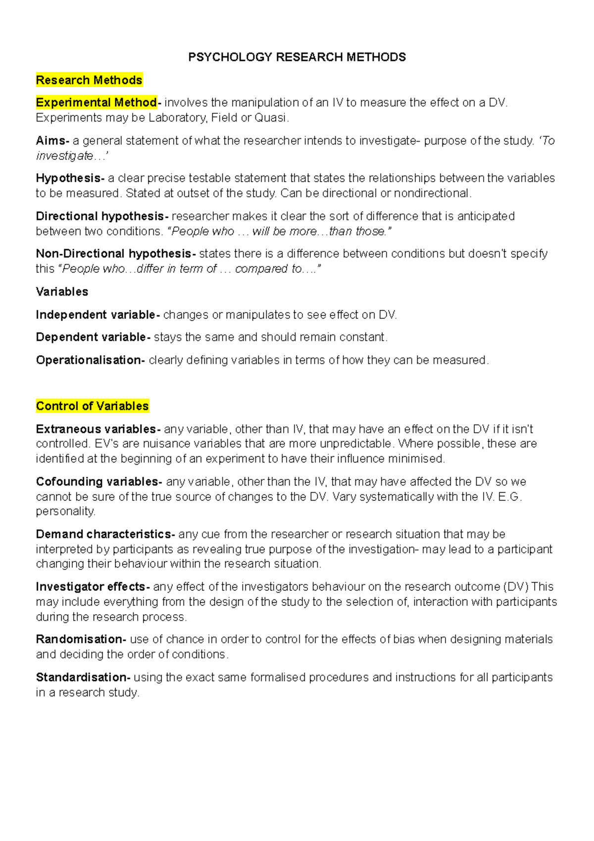 Research methods - PSYCHOLOGY RESEARCH METHODS Research Methods ...